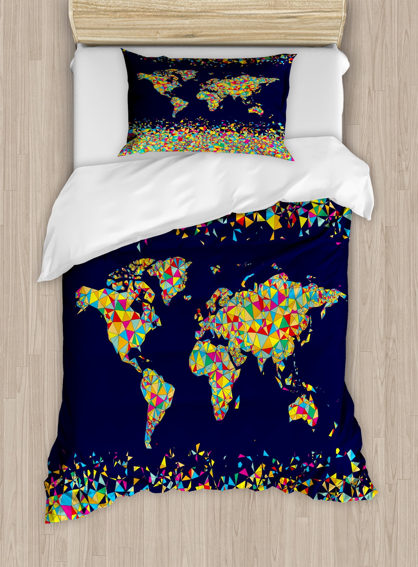 Wanderlust Duvet Cover Set, World Map Organized by Mosaics Print Global ...