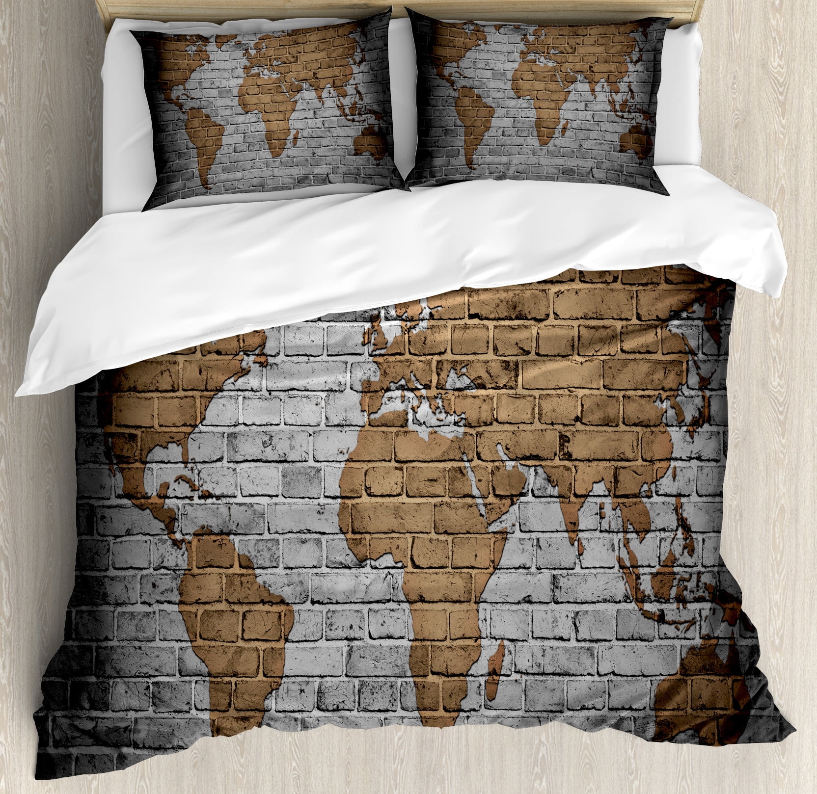 Wanderlust Duvet Cover Sets, World Map on Old Brick Wall Countries ...