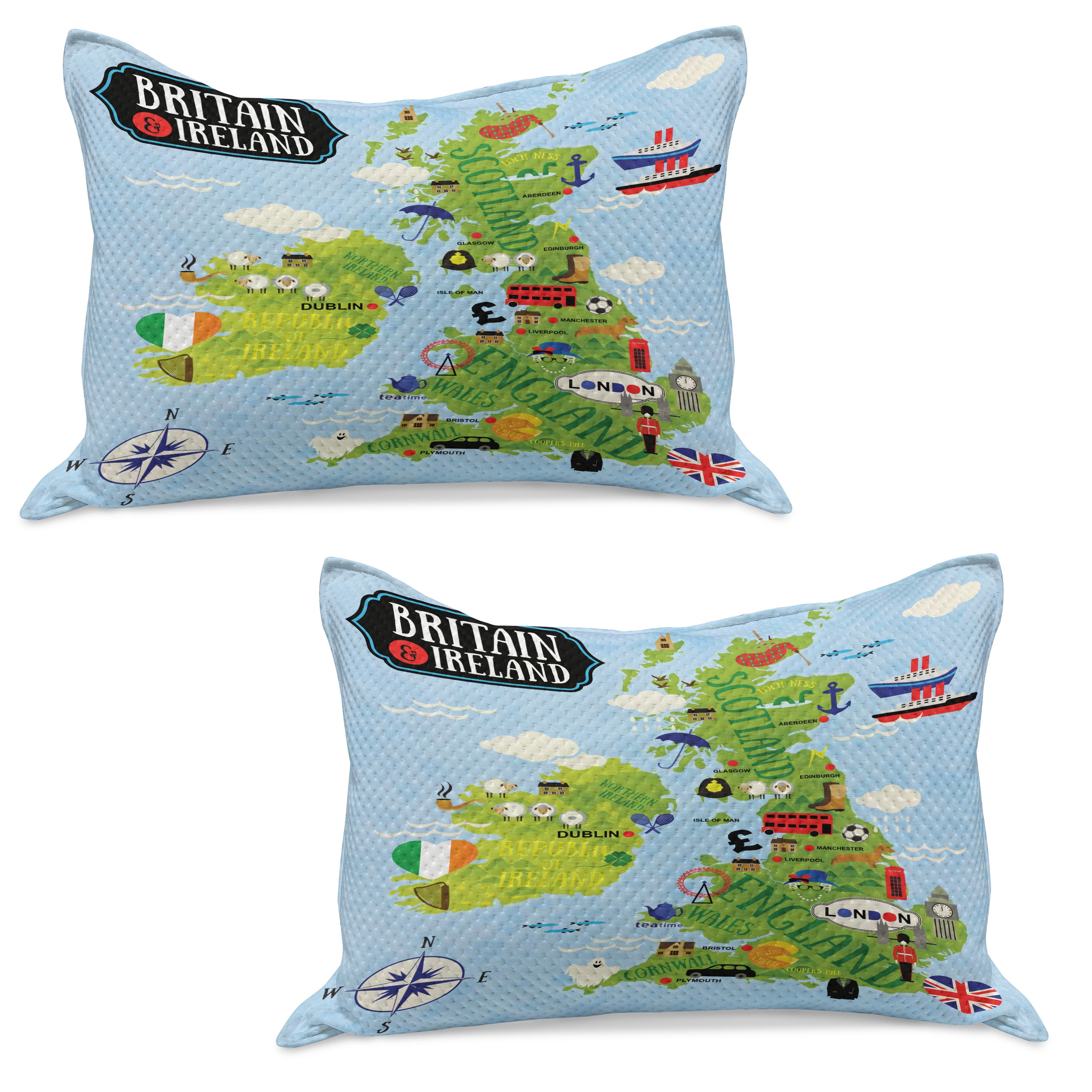Wanderlust Knitted Quilt Pillowcover Set of 2, Cartoon Maps of Britain ...
