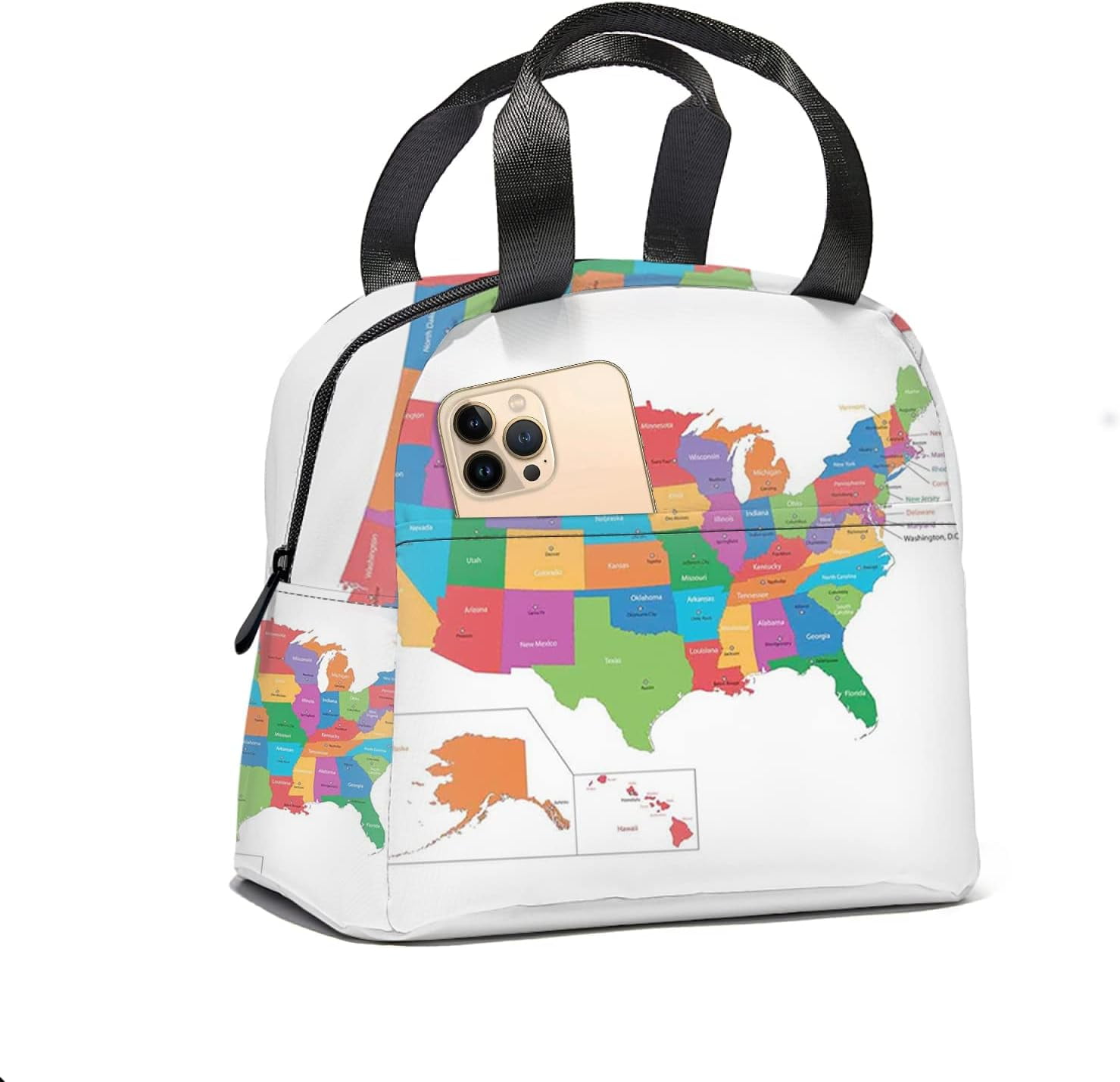 Wanderlust Lunch Bags Lunch Box For Women & Men Adult,Colorful USA Map ...