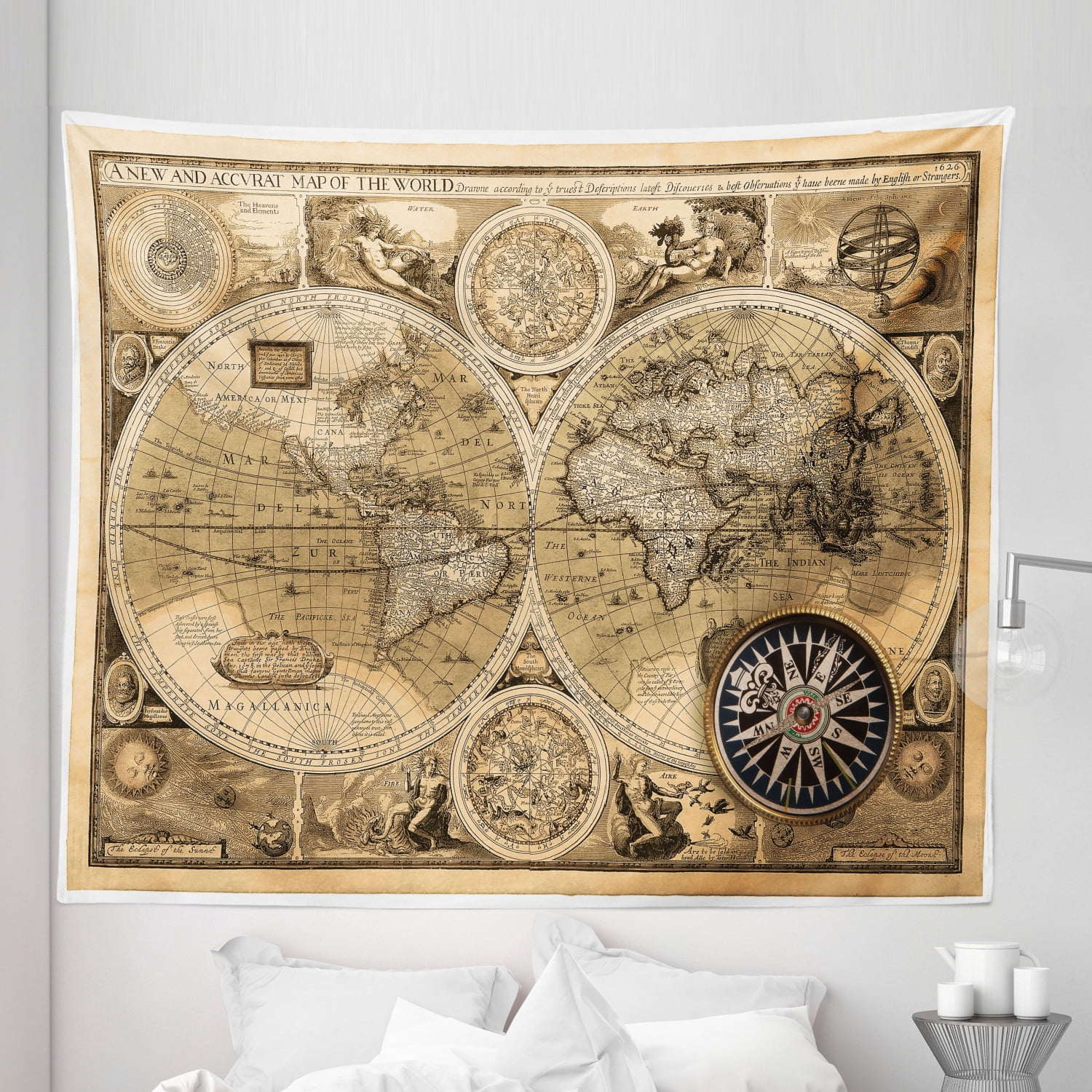 Wanderlust Tapestry, Old Map 1626 a New and Accurate Map of World ...