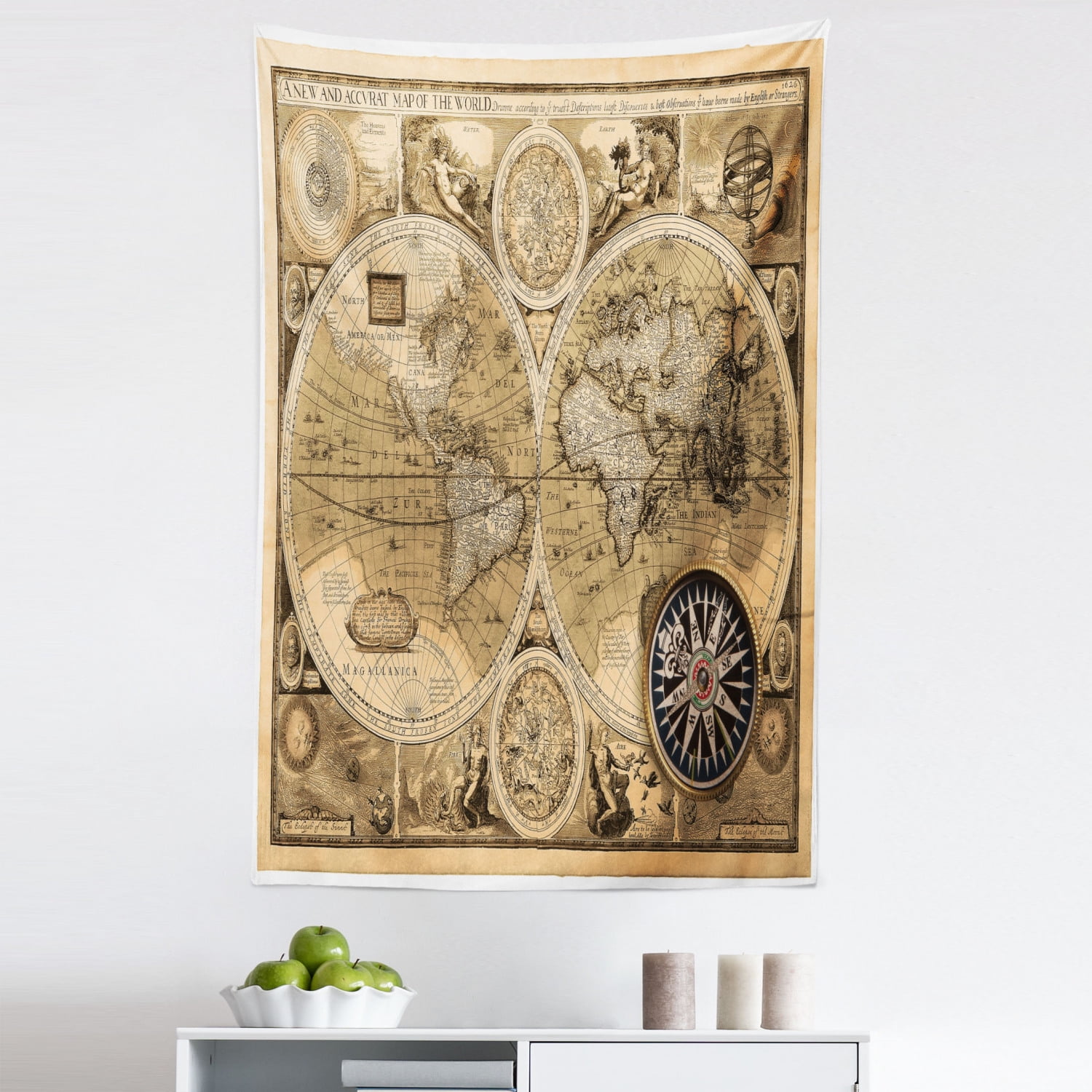 Wanderlust Tapestry, Old Map 1626 a New and Accurate Map of World ...