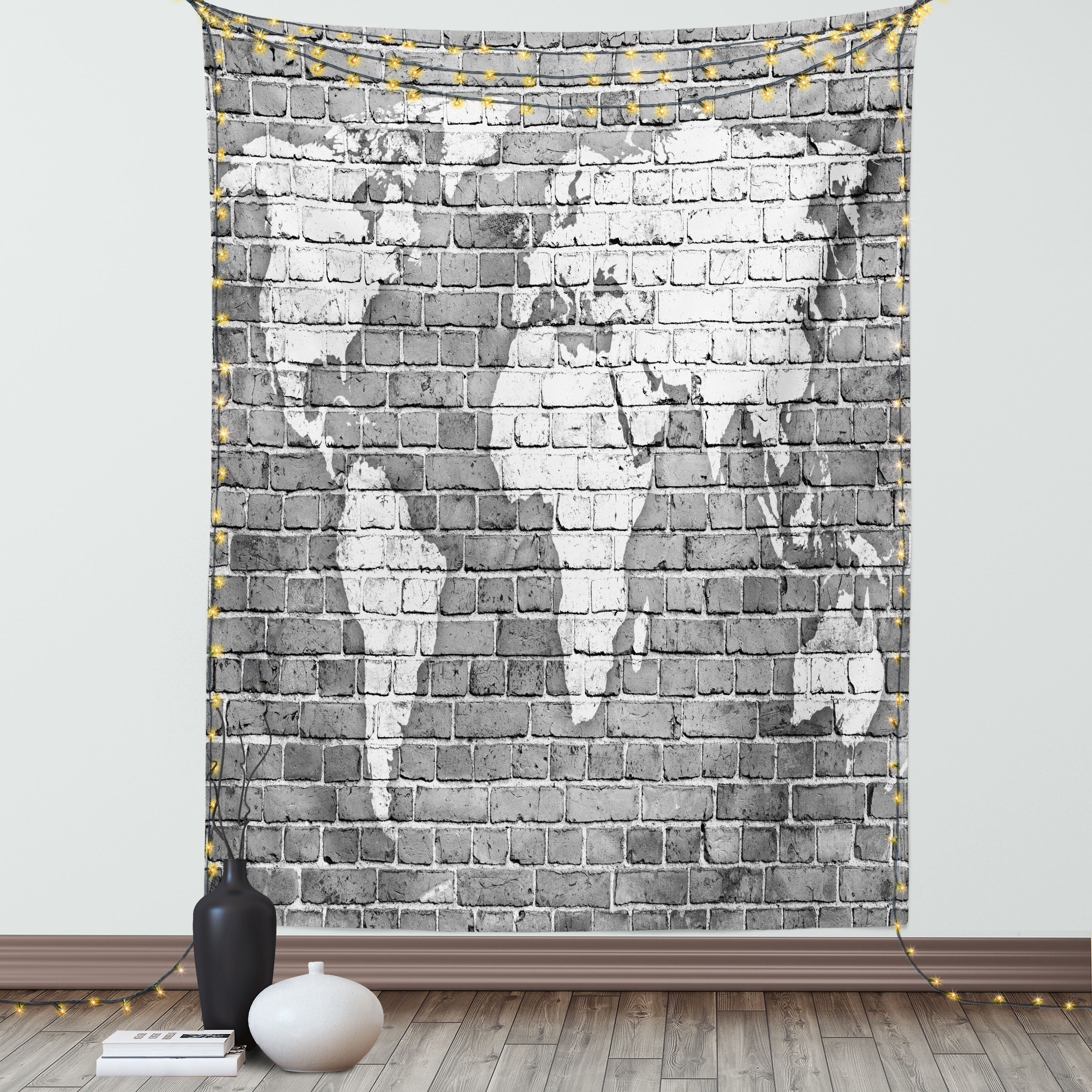 Wanderlust Tapestry, World Map on Old Brick Wall Construction Grunge ...