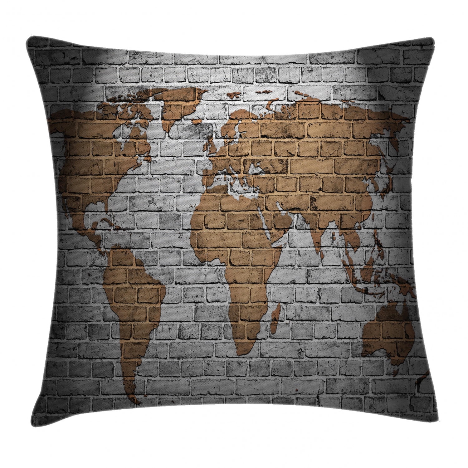 Wanderlust Throw Pillow Cushion Cover, World Map on Old Brick Wall ...