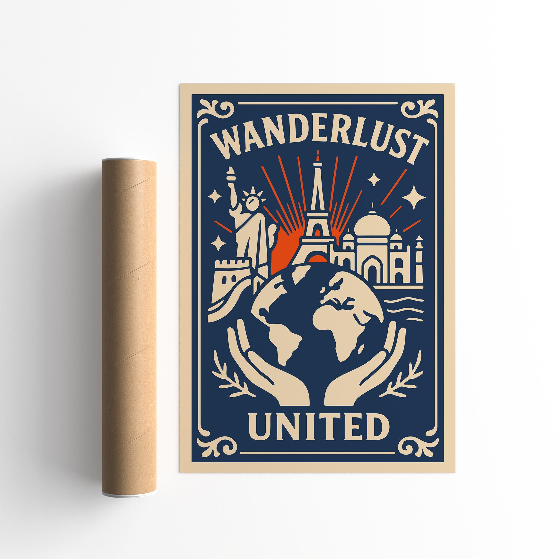Wanderlust United Travel Poster, World Landmarks Wall Art For ...