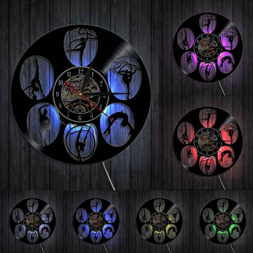 Wandklok Gymnastics Wall Clock Gymnastics Girls Silhouettes Wall Art ...