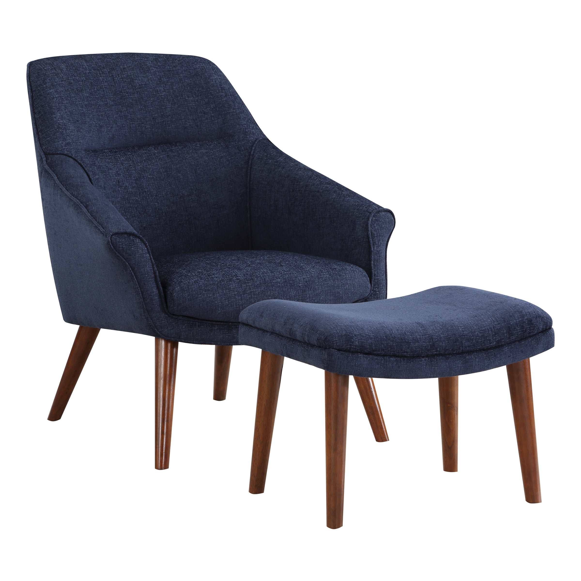 Waneta Chair and Ottoman in Midnight Blue Fabric with Medium Espresso ...