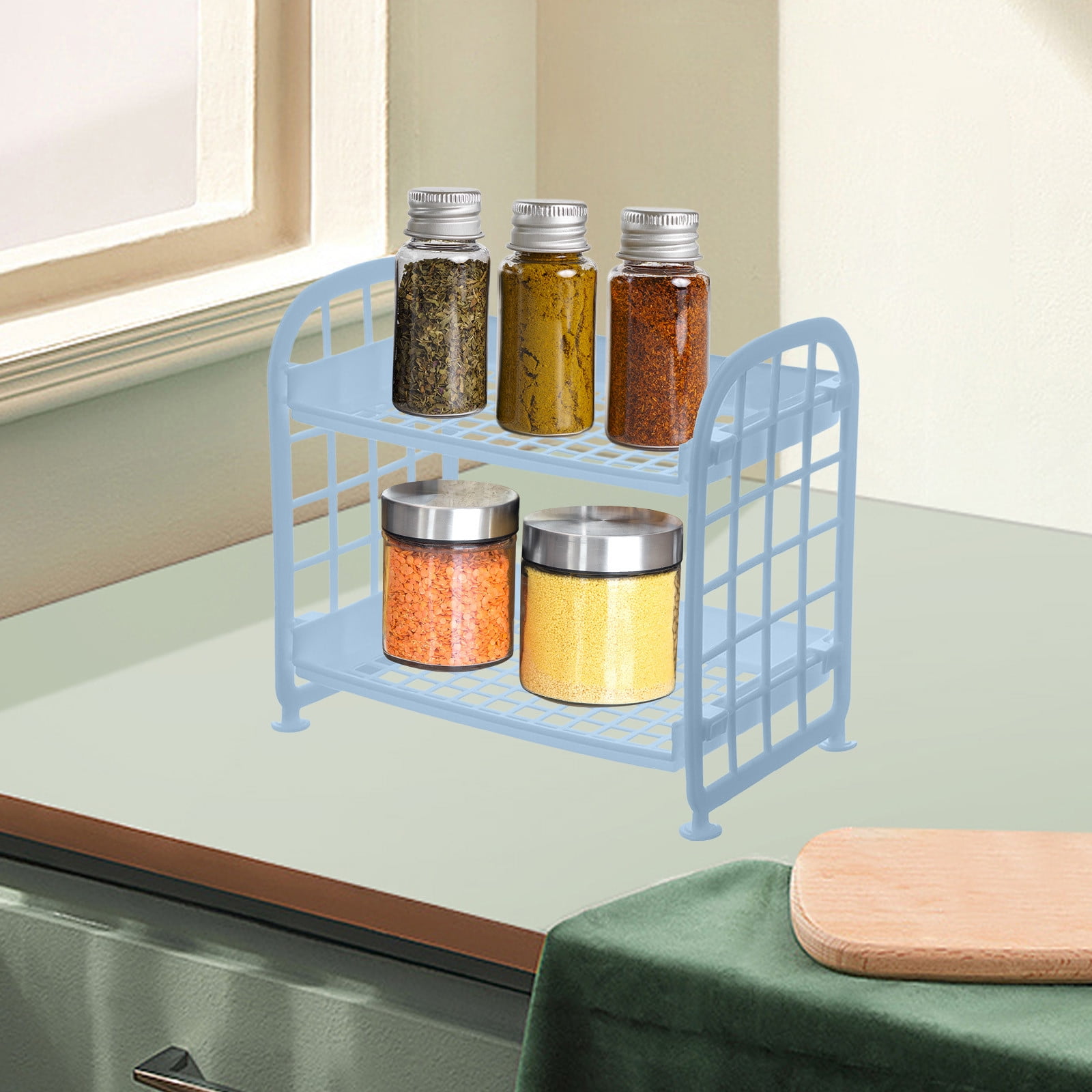 Wanfds 2-Layers Table Shelf Organizer, Adjustable Plastic Storage Rack ...