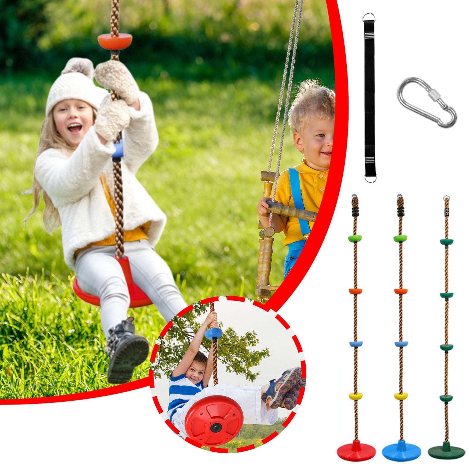 Wanfds Adjustable Rope Swing for Kids, Climbing Rope Disc Swing with ...
