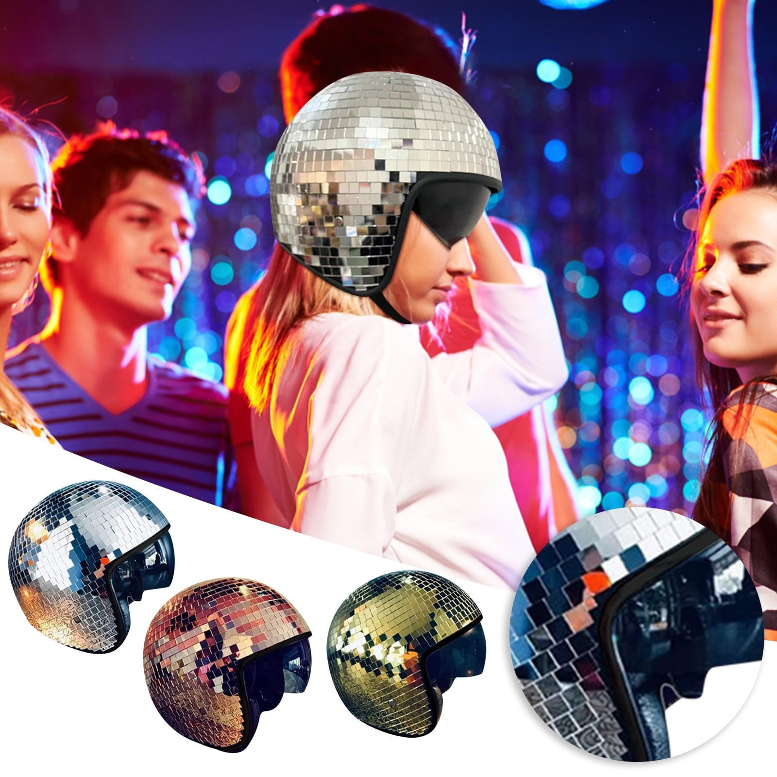 Wanfds Disco Ball Helmet Party Decoration Glitter Glass Cap With ...