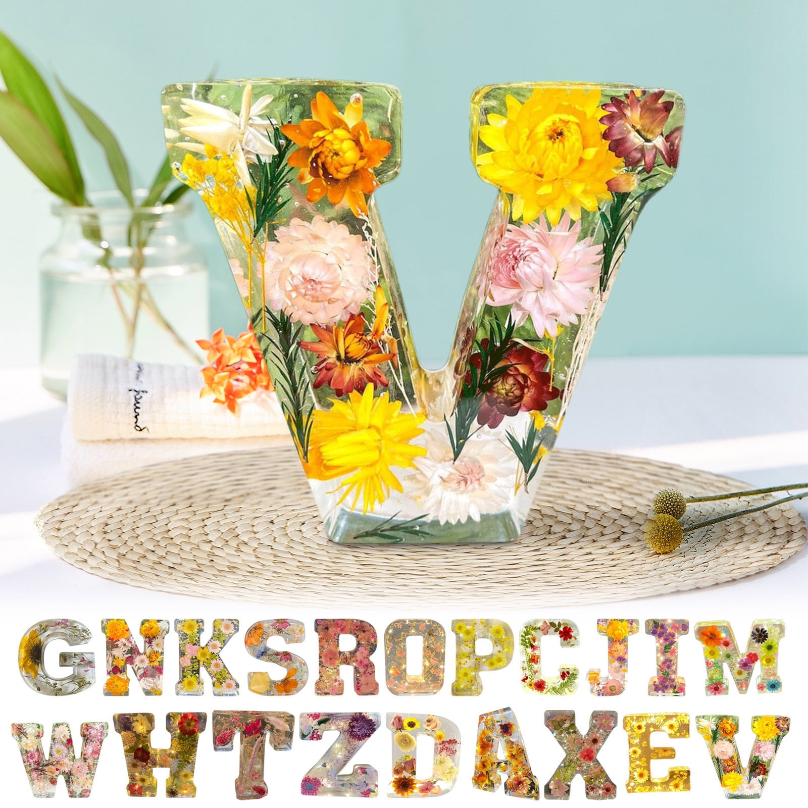 Wanfds Handmade Letter Floral Resin Night Light,Pressed Flower Letters ...