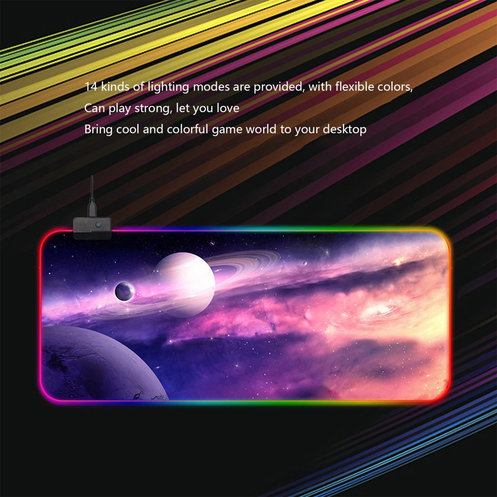 Wanfds Large Gaming Mouse Pad with RGB LED Light, Leather Desk Pad ...