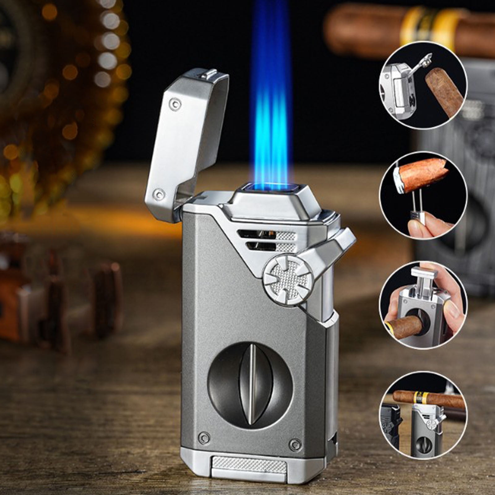 Wanfds Multi-Flame Lighter Quad Jet Torch Windproof Butane Lighter for ...