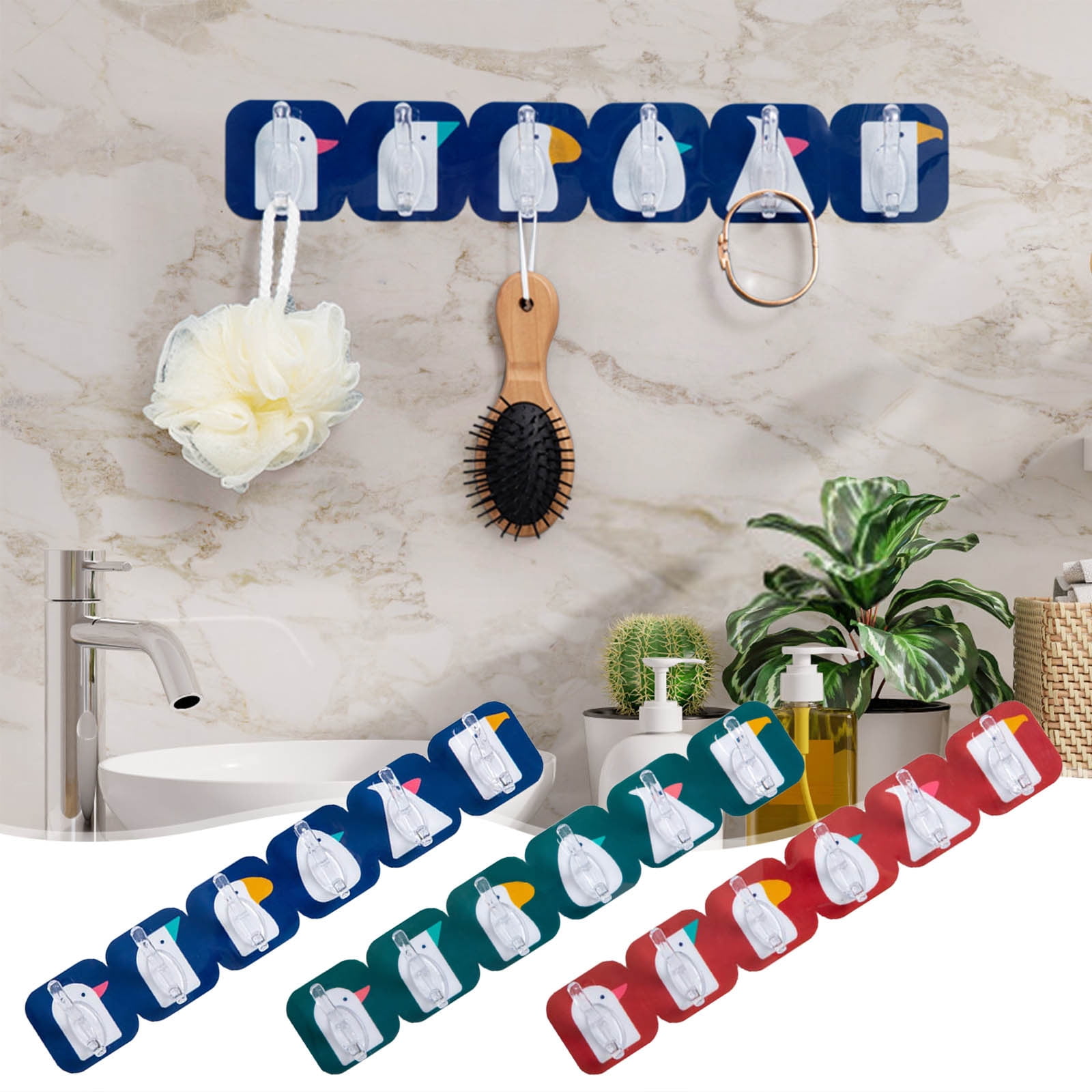 Wanfds One Row Adhesive Hooks Heavy Duty Wall Sticky Hooks for Hanging ...