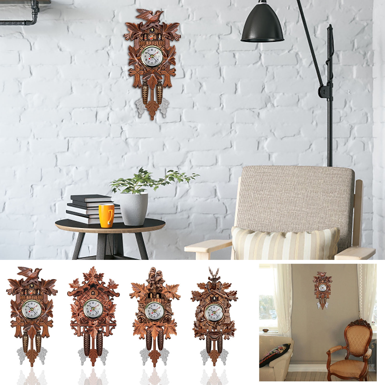 Wanfds Retro Decor Cuckoo Clock Wooden Pendulum Wall Clock Owl Vintage ...