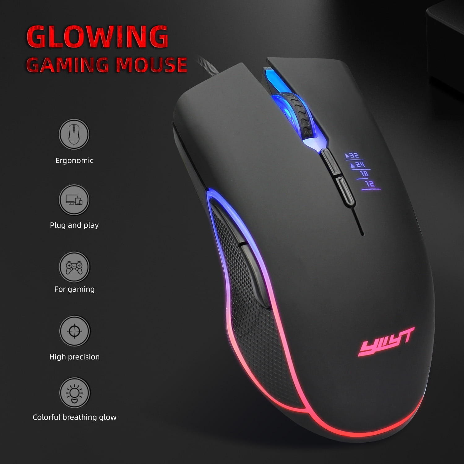 Wanfds Wireless Gaming Mouse, Colorful RGB Light, Rechargeable ...