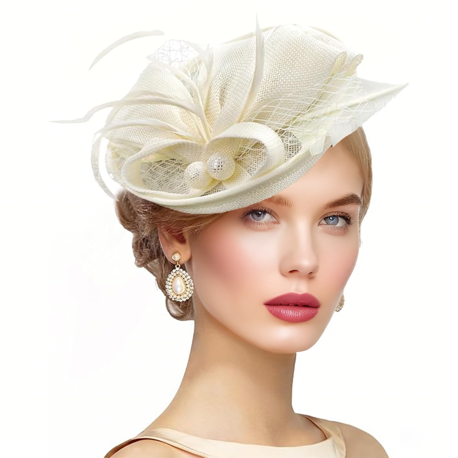 Wanfds Woman Fascinator Hat Pillbox Derby Hats Linen Feather with Veil ...