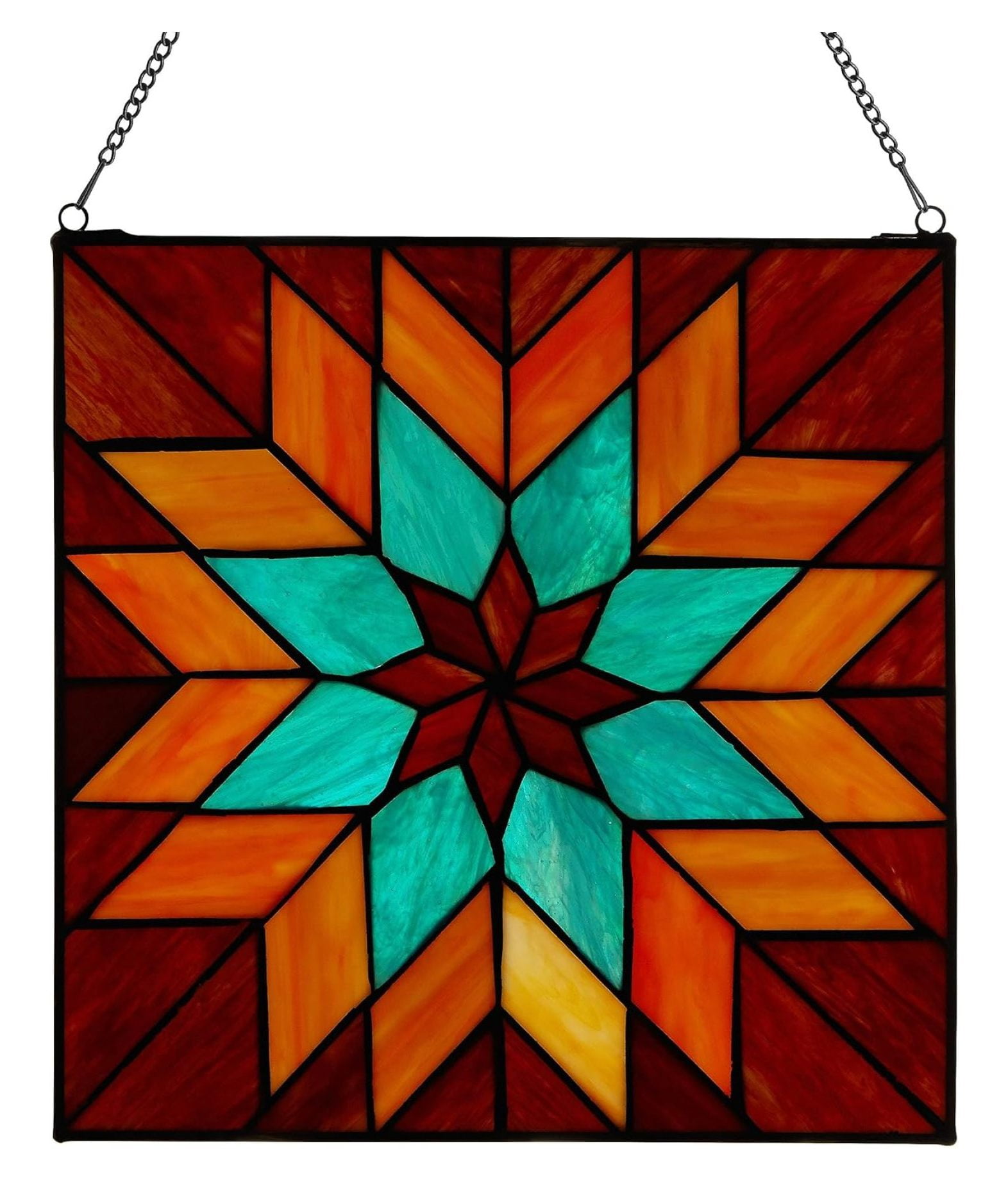 Wang Lin Jun 12" H Quilt Block Star Stained Glass Window Hanging Panel ...