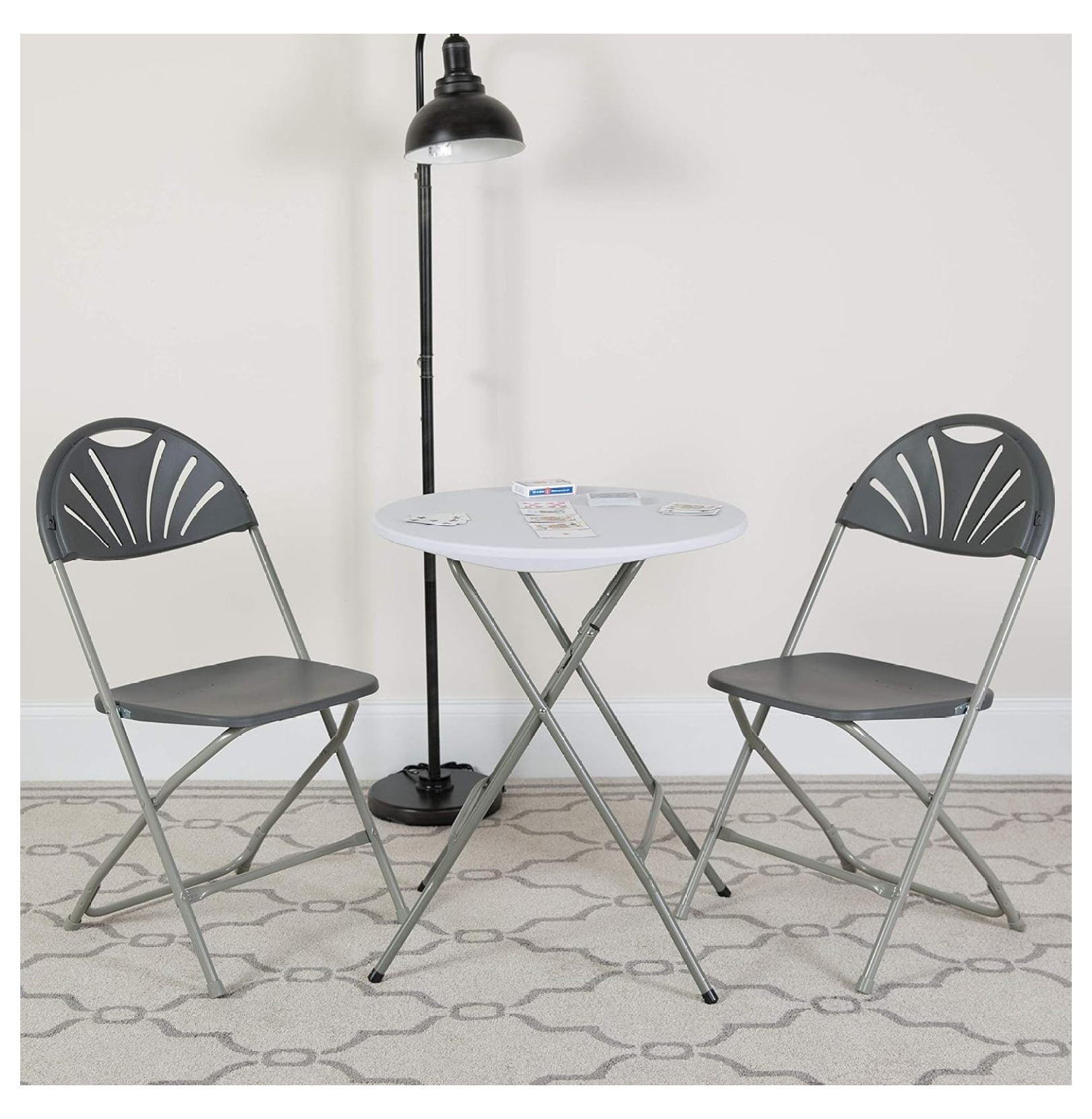 Wang Lin Jun 2 Pack 650 lb. Capacity Charcoal Plastic Fan Back Folding Chair - Walmart.com