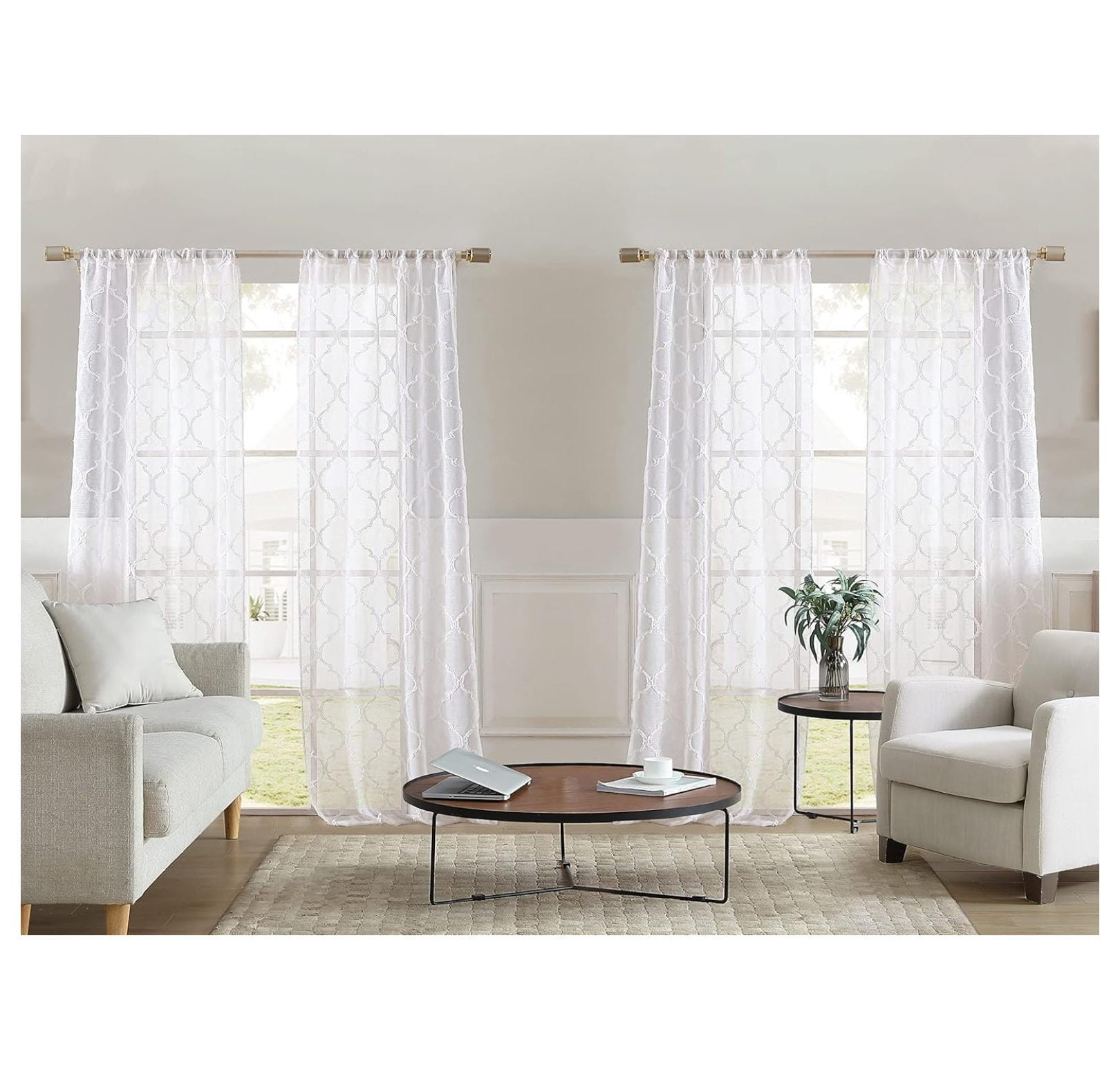 Wang Lin Jun Berwyn Lattice Sheer Curtains with Rod Pocket, Each Panel ...