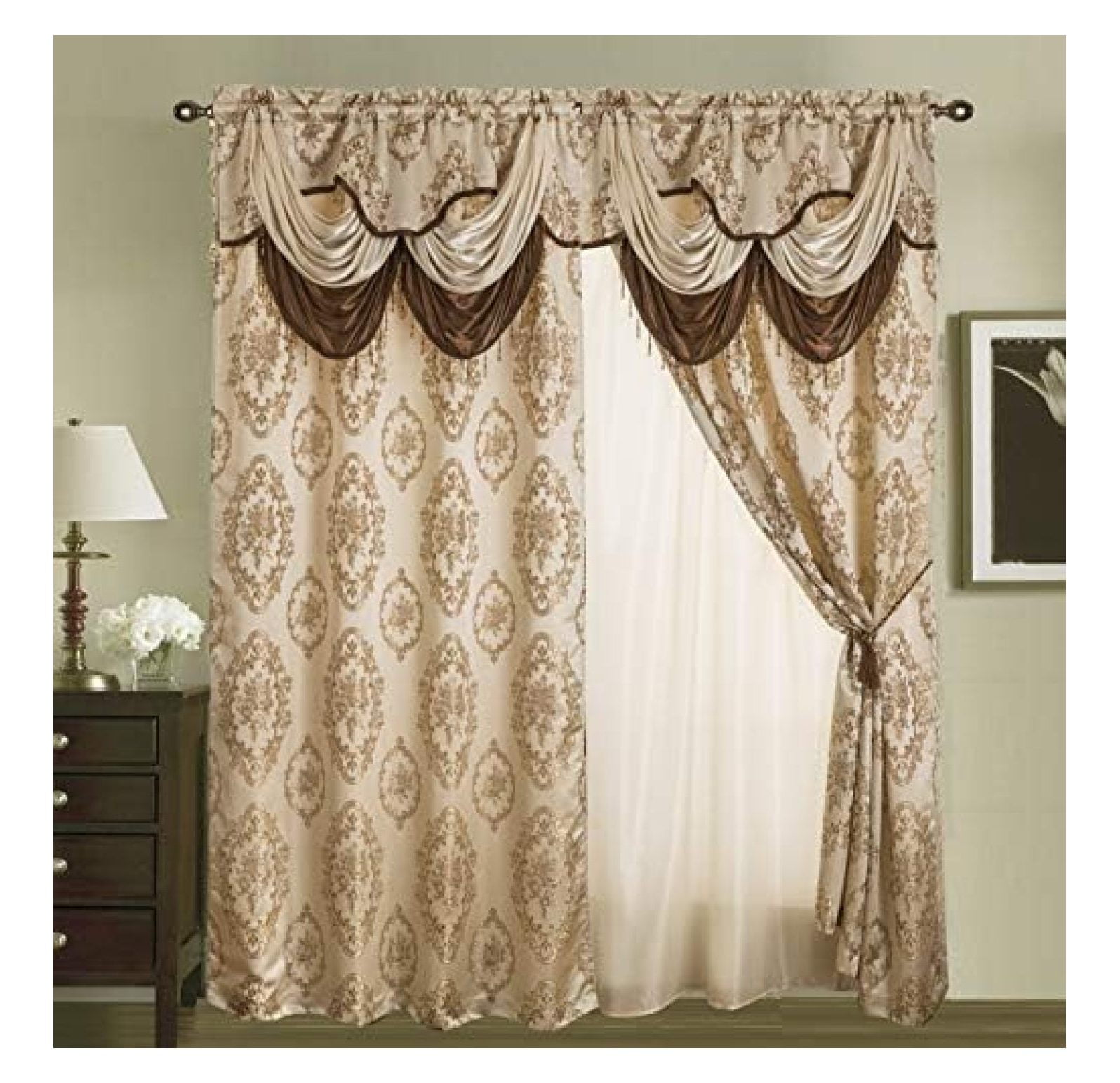 Wang Lin Jun Classical Jacquard Window Drape Set, 2 Panels with ...