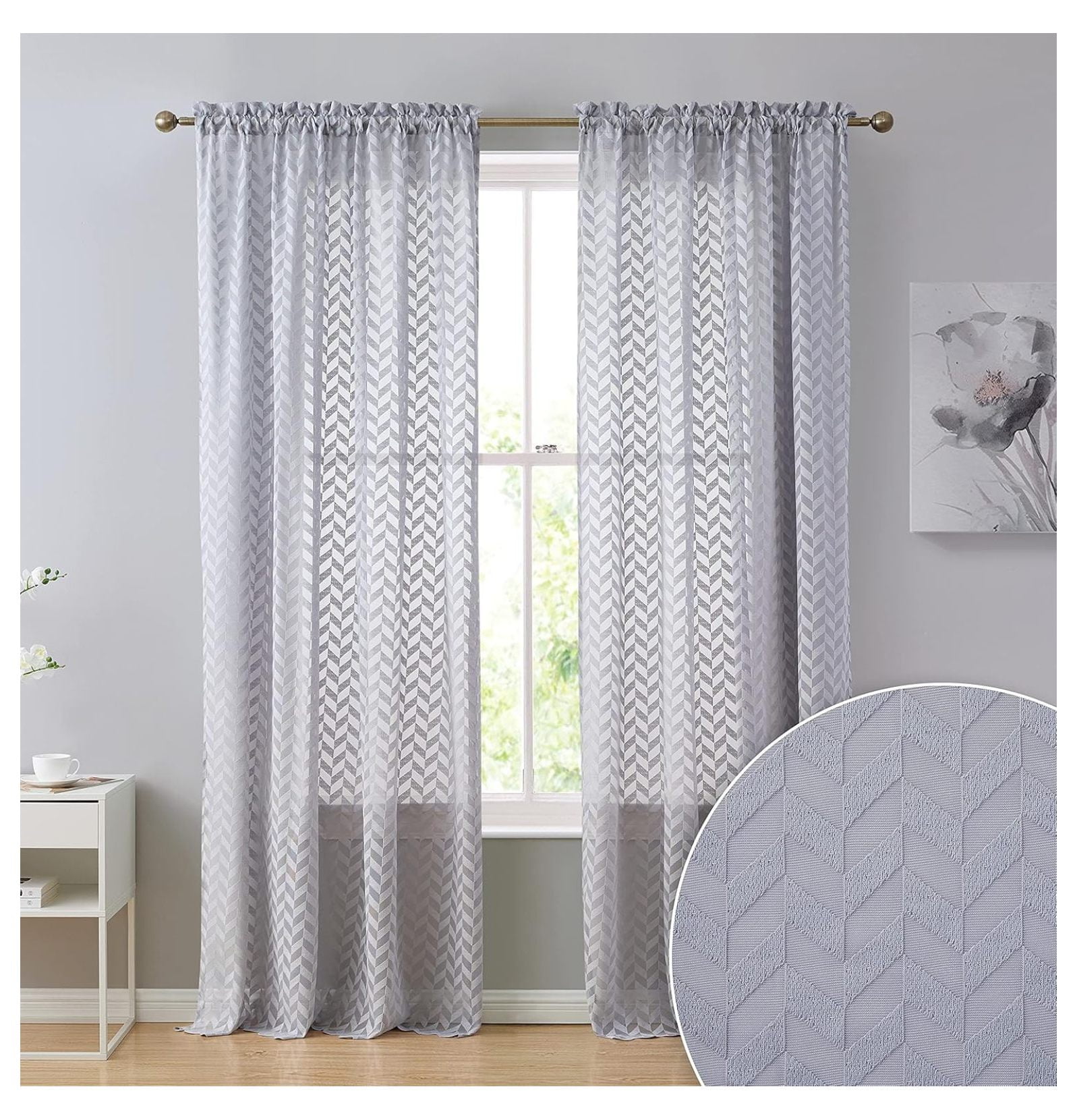 Wang Lin Jun Herringbone Thick Semi Sheer Premium Rod Pocket Window ...