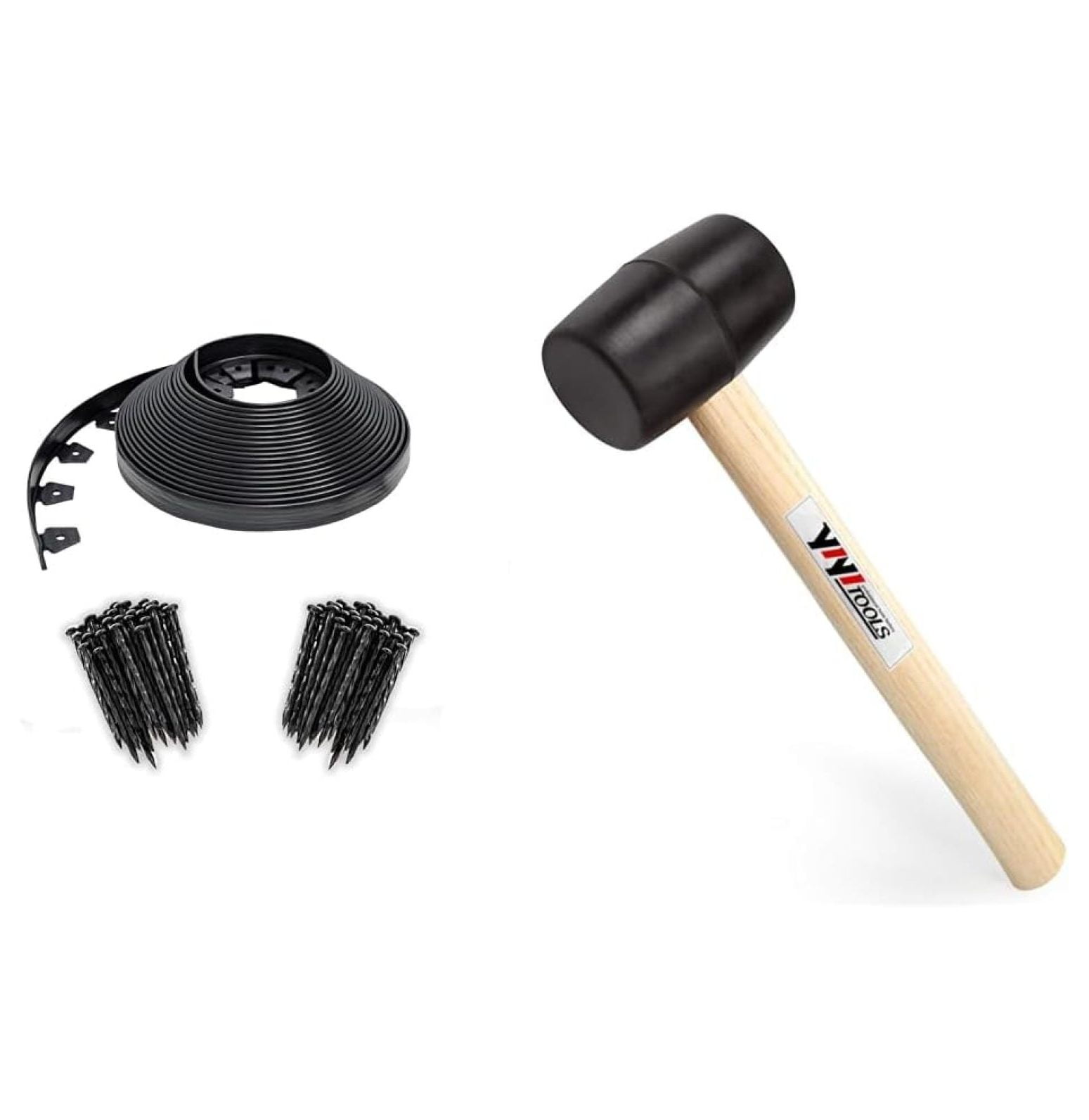 Wang Lin Jun Landscape Edging 100ft Kit with Anchoring Spikes & YIYITOOLS 8oz Rubber Mallet ...