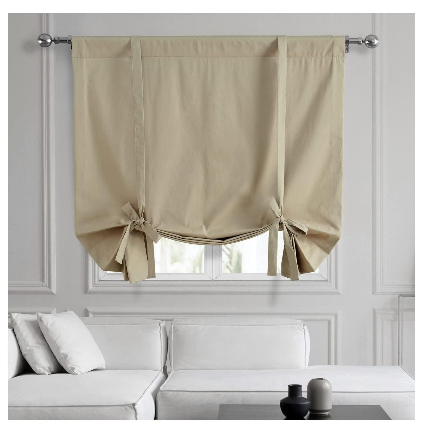 Wang Lin Jun Solid Cotton Room Darkening Tie Up Curtains for Windows ...