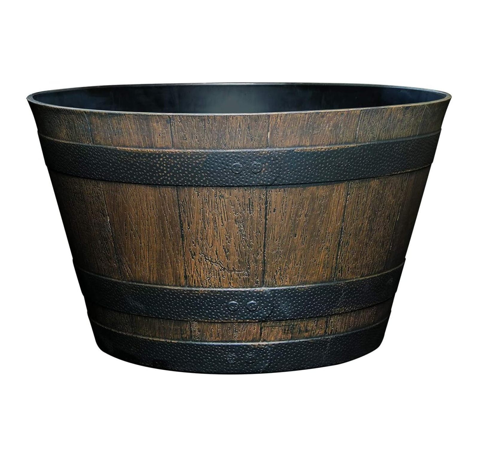 Wang Lin Jun Whiskey Plastic Resin Flower Pot Barrel Planter, Walnut ...