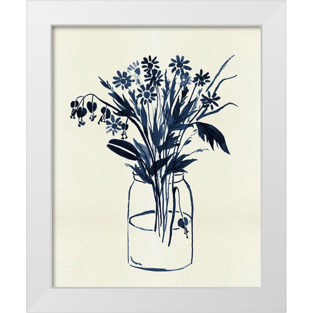 Wang, Melissa 15x18 White Modern Wood Framed Museum Art Print Titled - Indigo Floral Vase II ...
