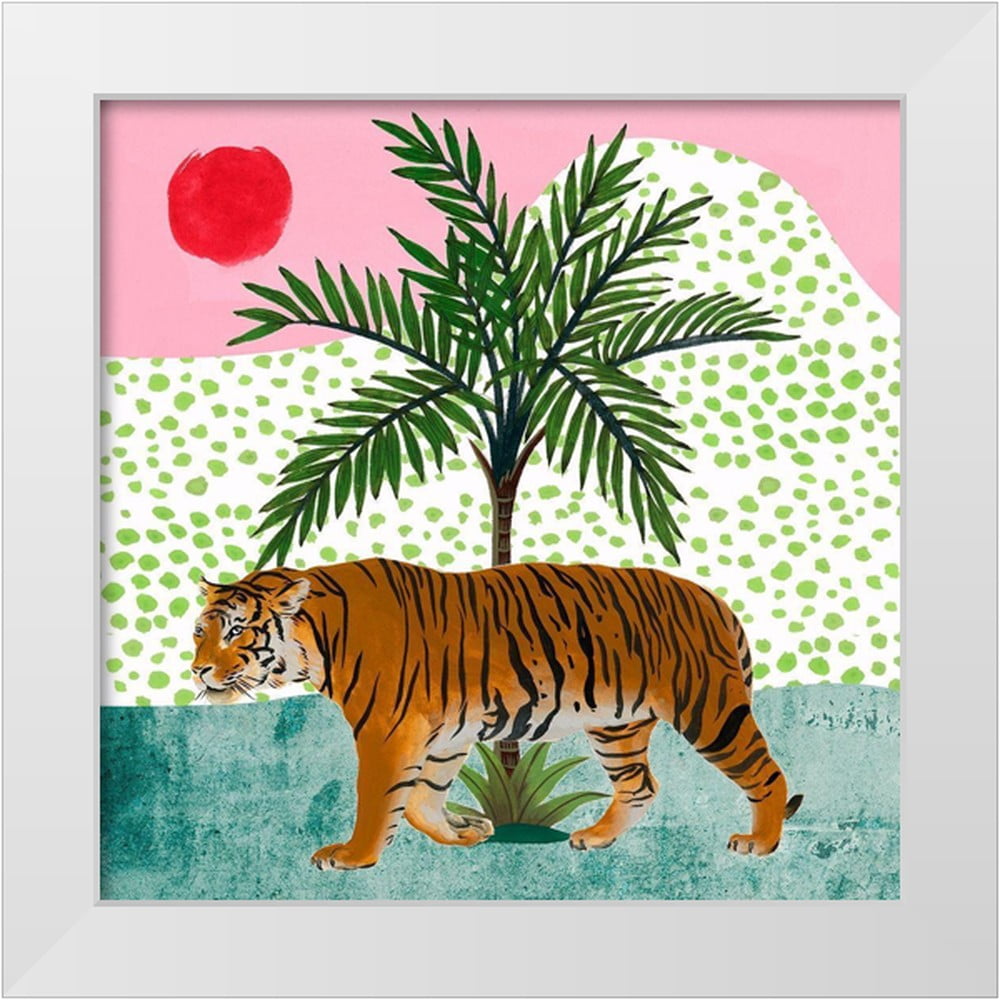Wang, Melissa 20x20 White Modern Wood Framed Museum Art Print Titled - Tiger at Sunrise II ...