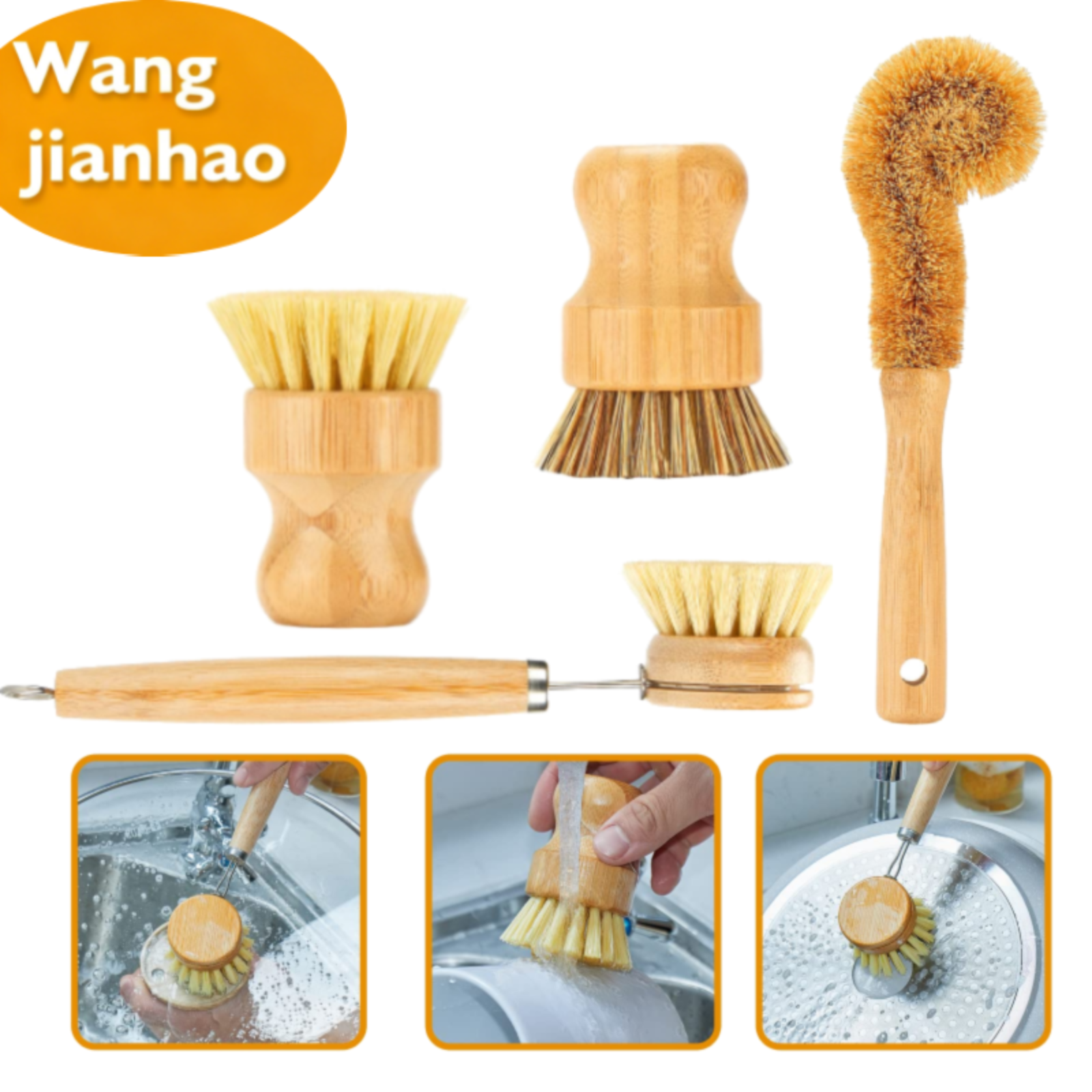 Wang jianhao 4pcs Bamboo Dish Brushes Sets, Kitchen Cleaning Dish ...