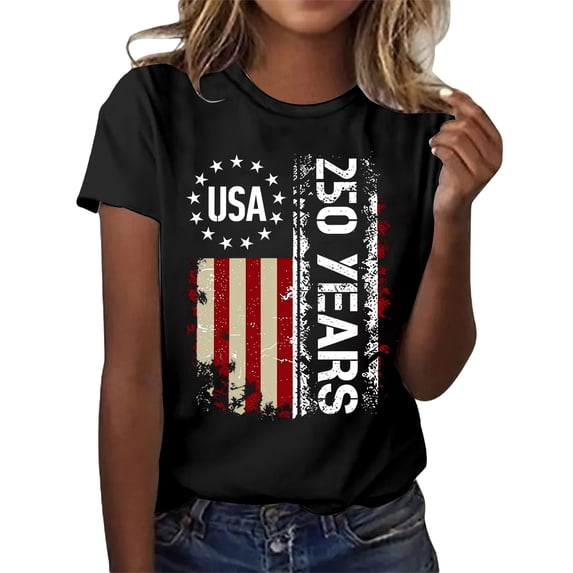 Wang6 Womens 250th Anniversary USA Shirts 250 Years Letter Printed T ...