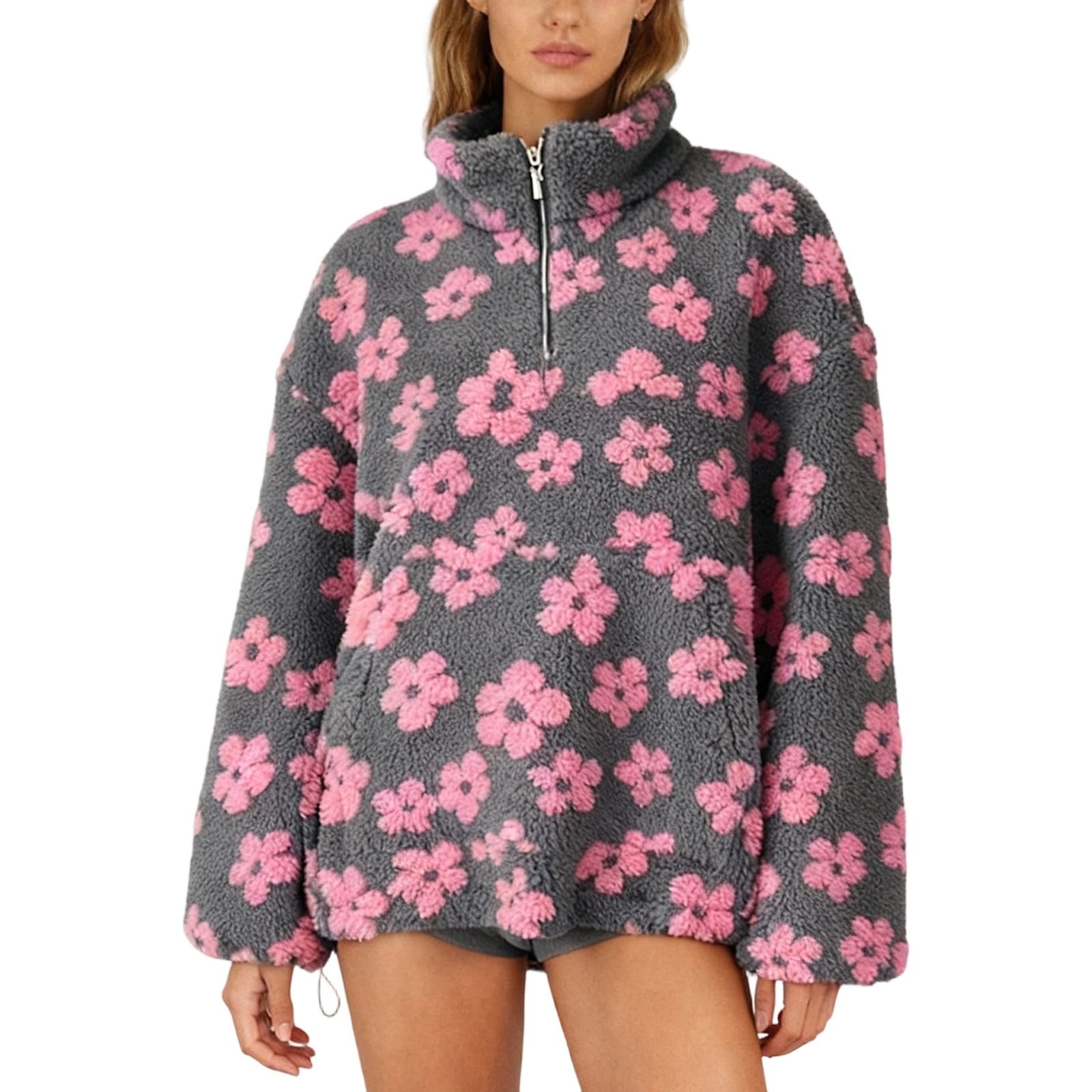 Wang6 Womens Quarter Zip up Pullovers Long Sleeve Warm Sweatshirts Crew ...