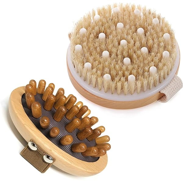 WangHooo 2 Piece Shower Brush Set - Natural Wooden Massage Brush for ...
