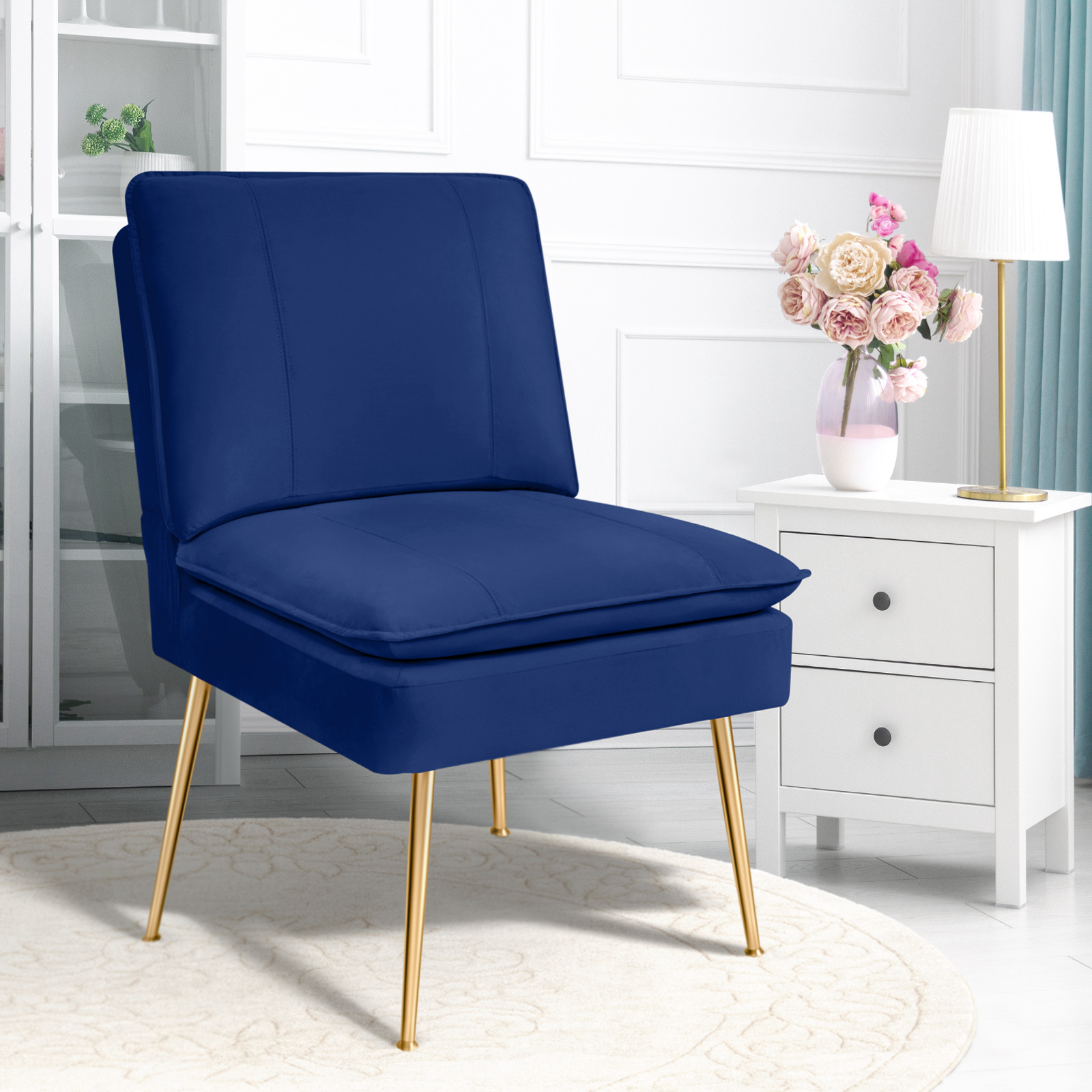 Accent Chair with Ottoman, Corduroy Upholstered Armless Chair with ...