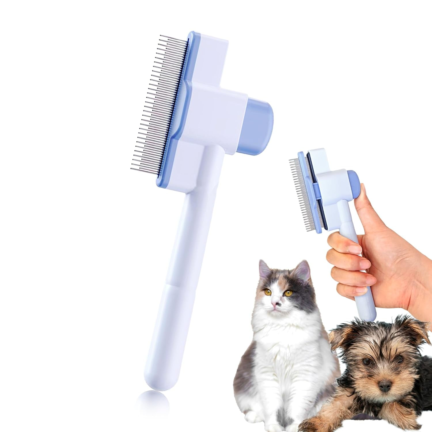 WangYue Cat Comb for Long & Short Hair, Cat Deshedding Brush with One Click Self-Cleaning Button ...