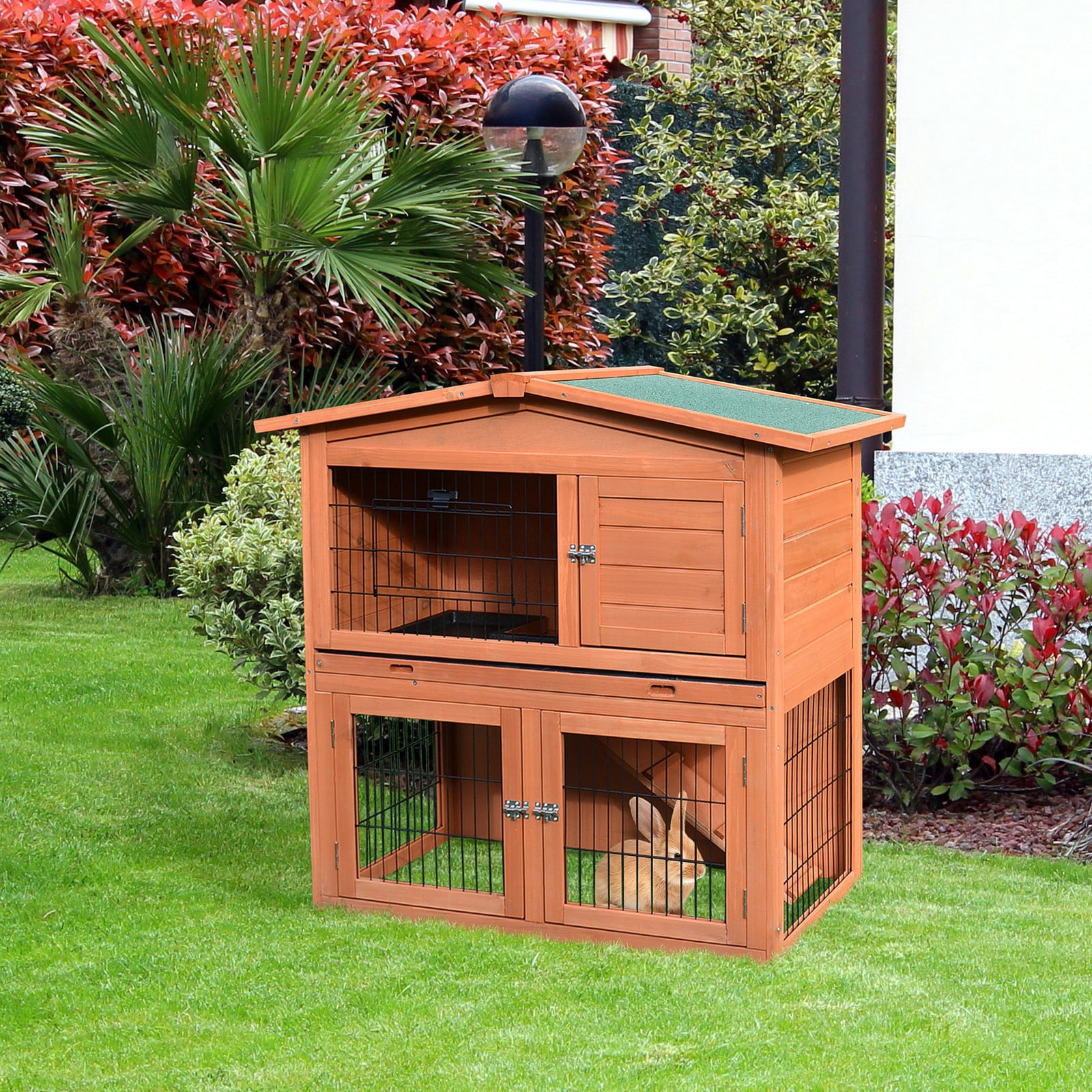 Wangbujianwang 40" 2-Story Large Rabbit Hutch Bunny Cage Wooden Pet ...
