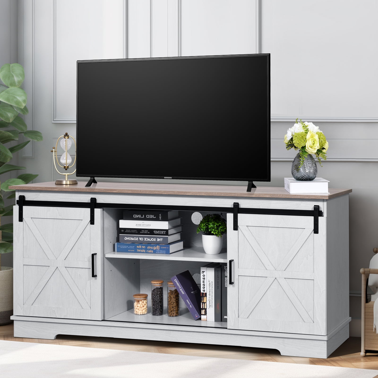 Wangbujianwang Farmhouse TV Stand for 65 Inch Television Stand ...