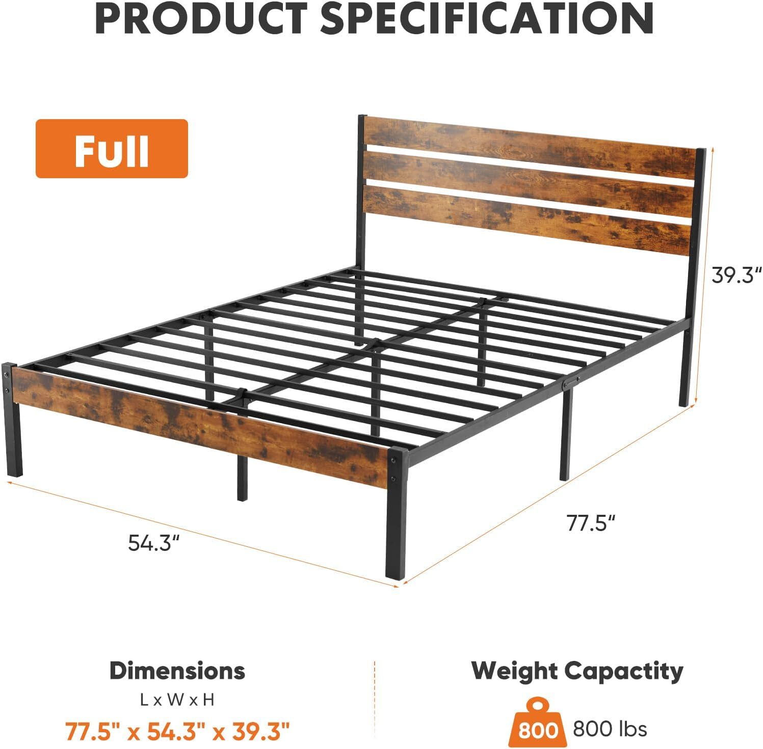 Wangbujianwang Metal Platform Full size Bed Frame - Mattress Foundation ...
