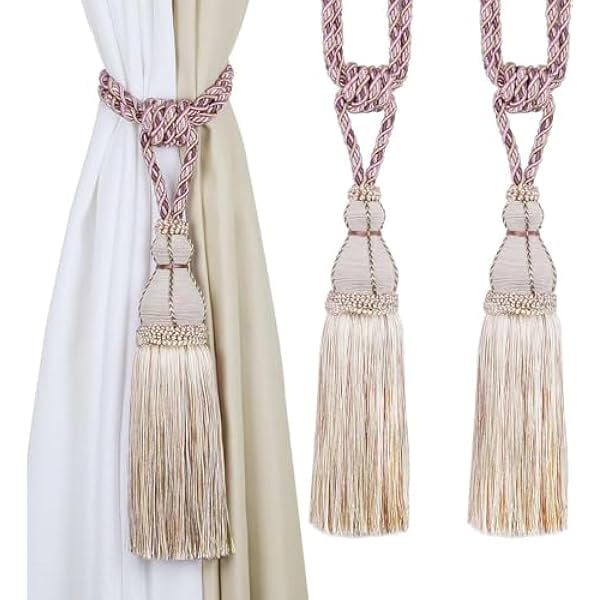 Wanghooo 2 Pack Tassel Curtain Tiebacks Holdback Large Handmade Drapery ...