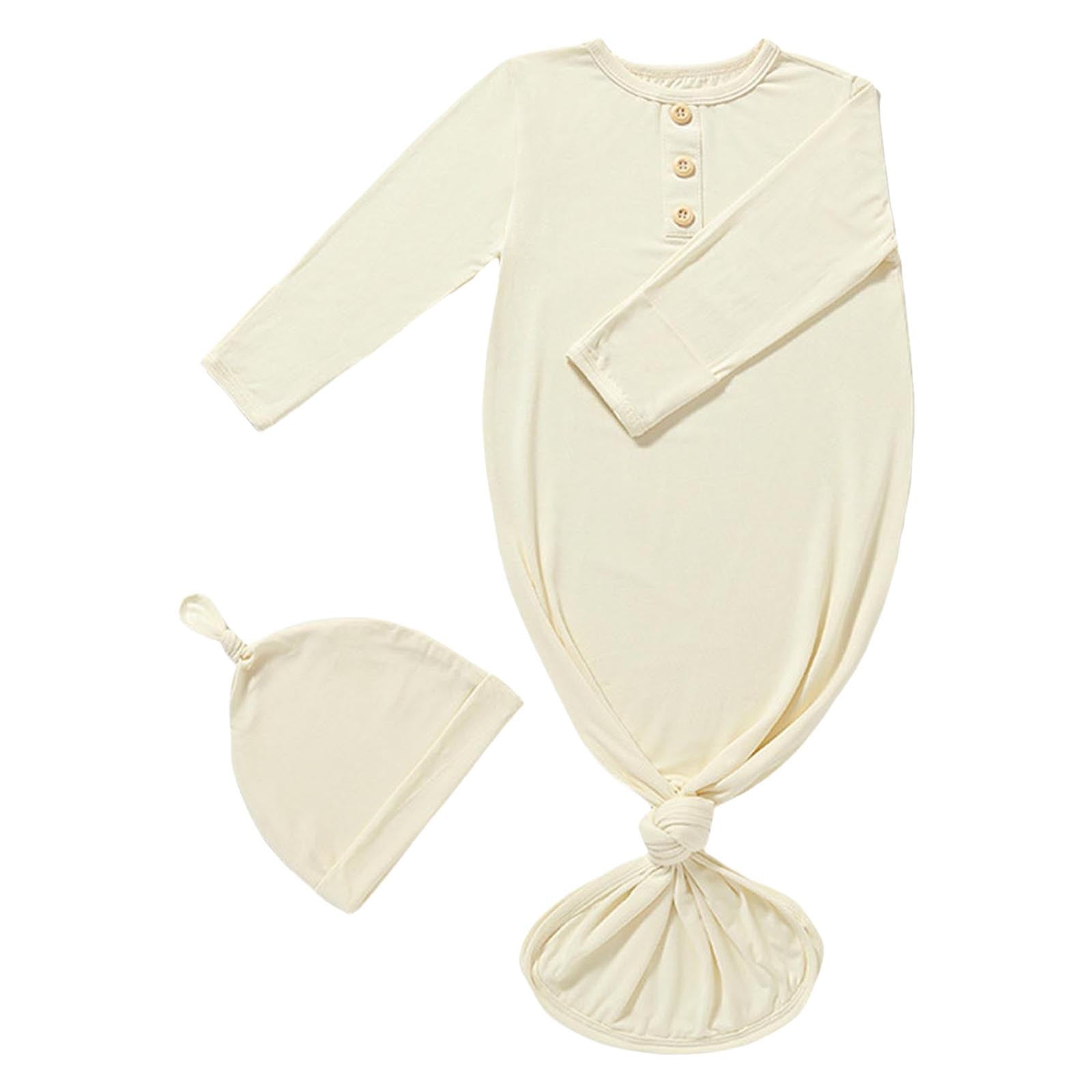 Wangkekeji Baby Boy Girl Gown Sleeper Knotted Nightgown And Hat Set ...