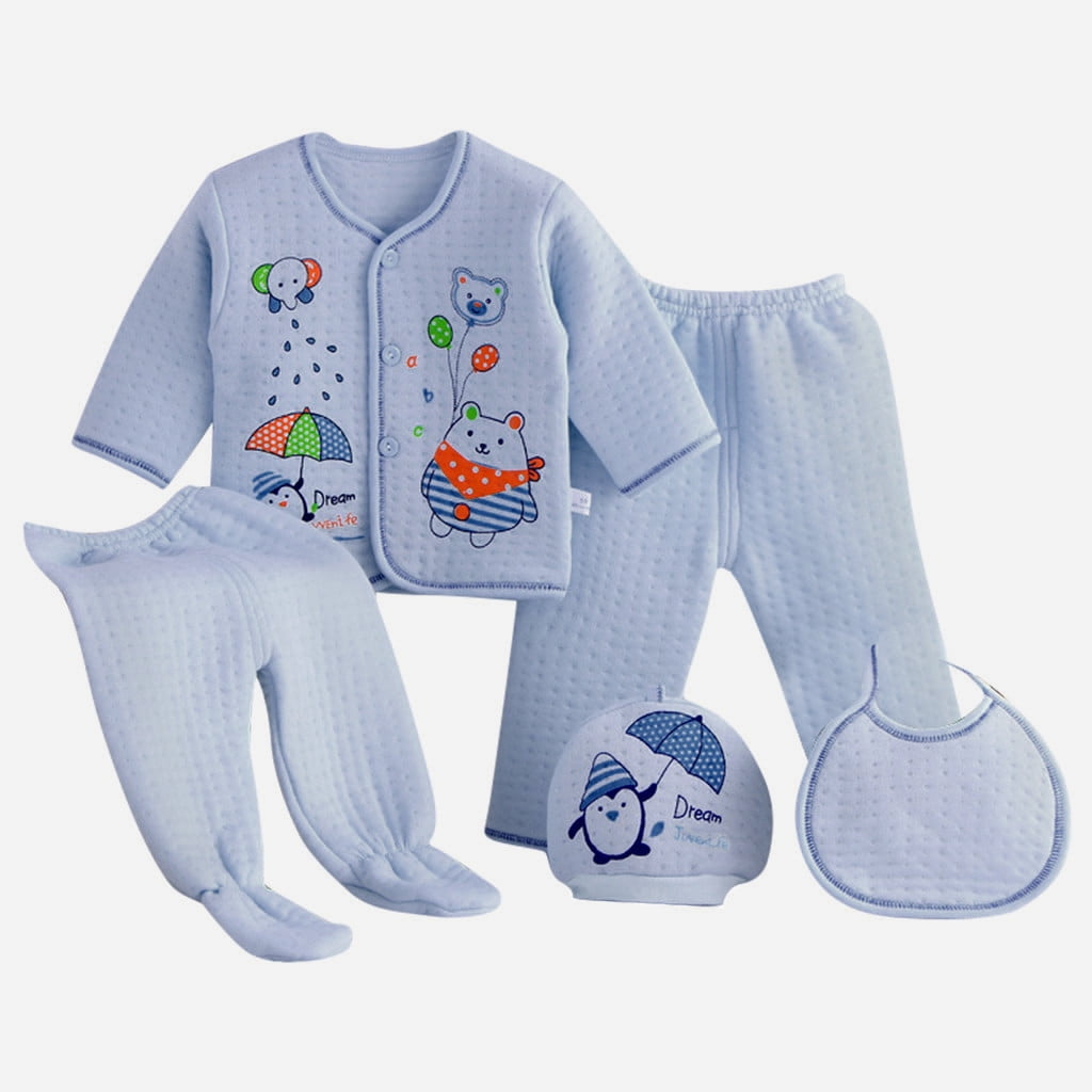 Wangmeiwg 5PCS Baby Boy Girl Cartoon Long Sleeve Tops+Hat+Pants +Bib Outfits Set Baby Girl ...