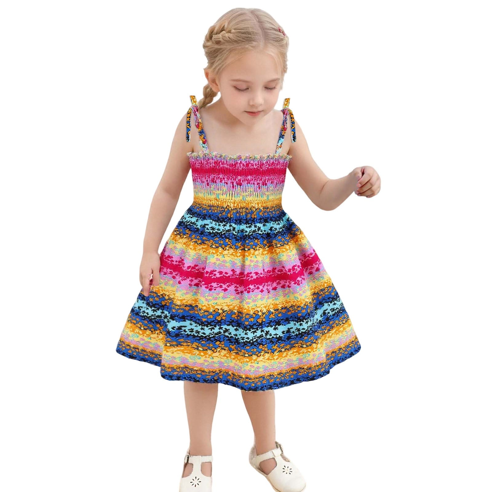 Wangmeiwg Baby Girls' Floral Print Strappy Dress Lightweight Summer ...
