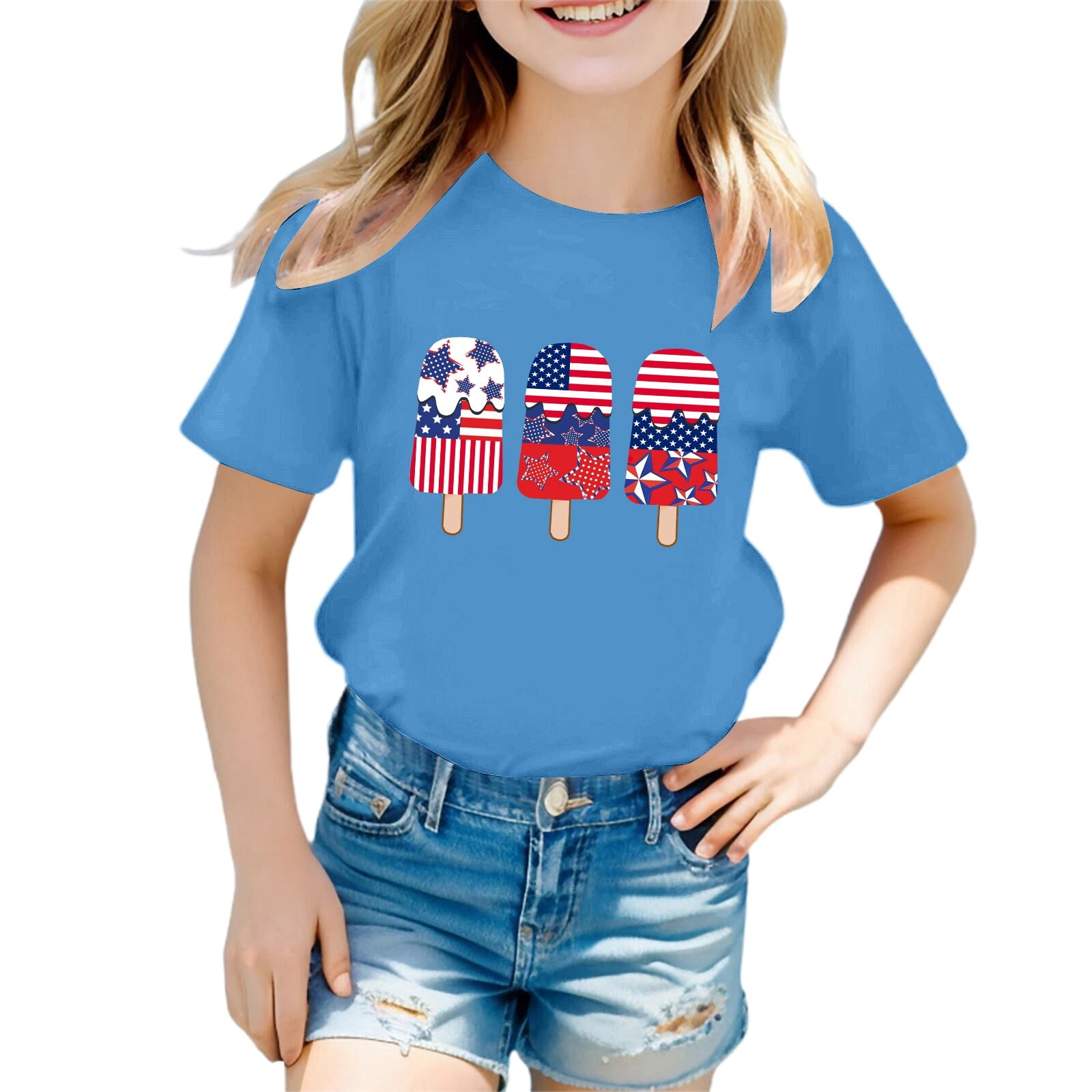 Wangmeiwg Girl's 4th Of July Patriotic Short Sleeve T Shirt Cute ...