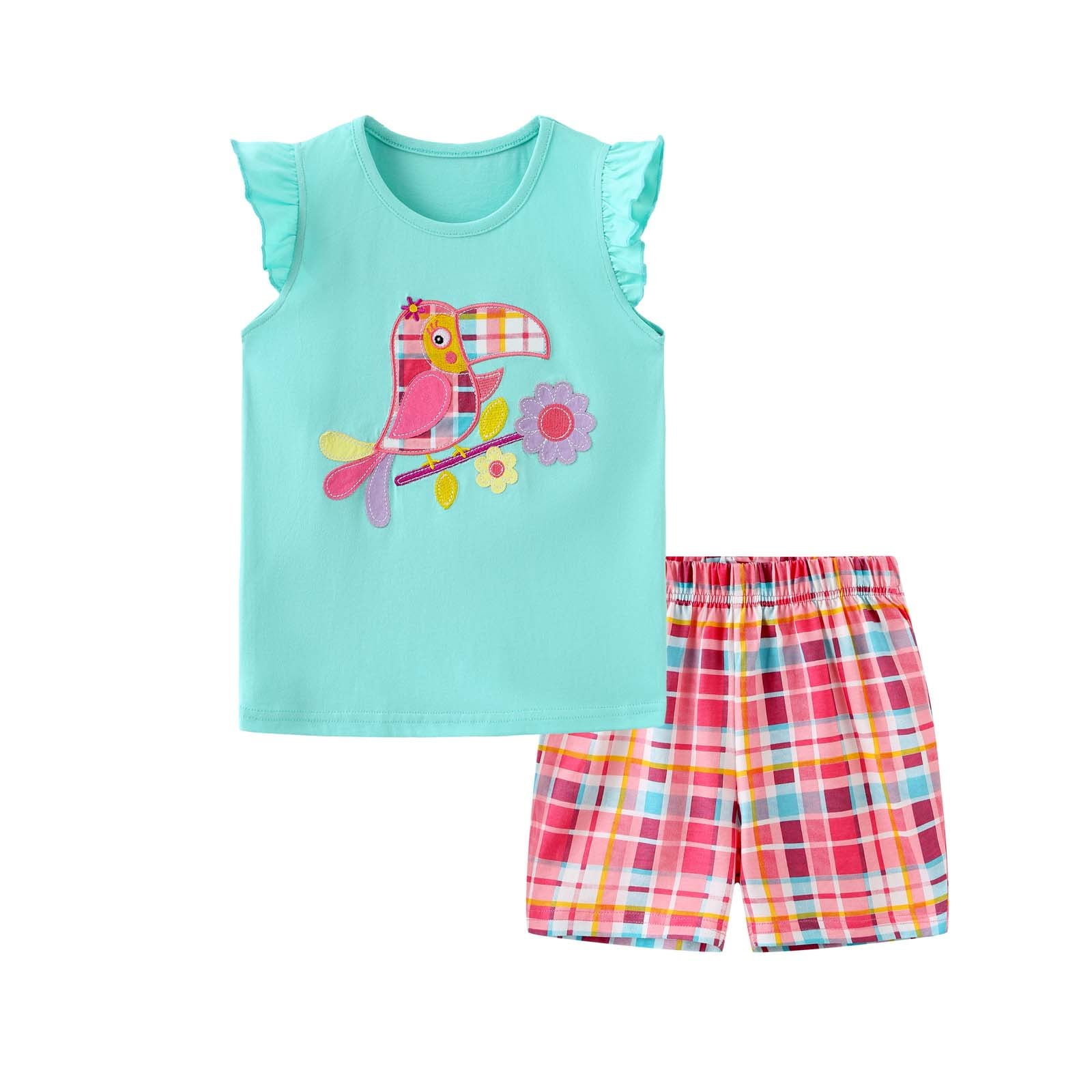 Wangmeiwg Girls' Cartoon Embroidered 2 Piece Set | Summer Casual Short ...