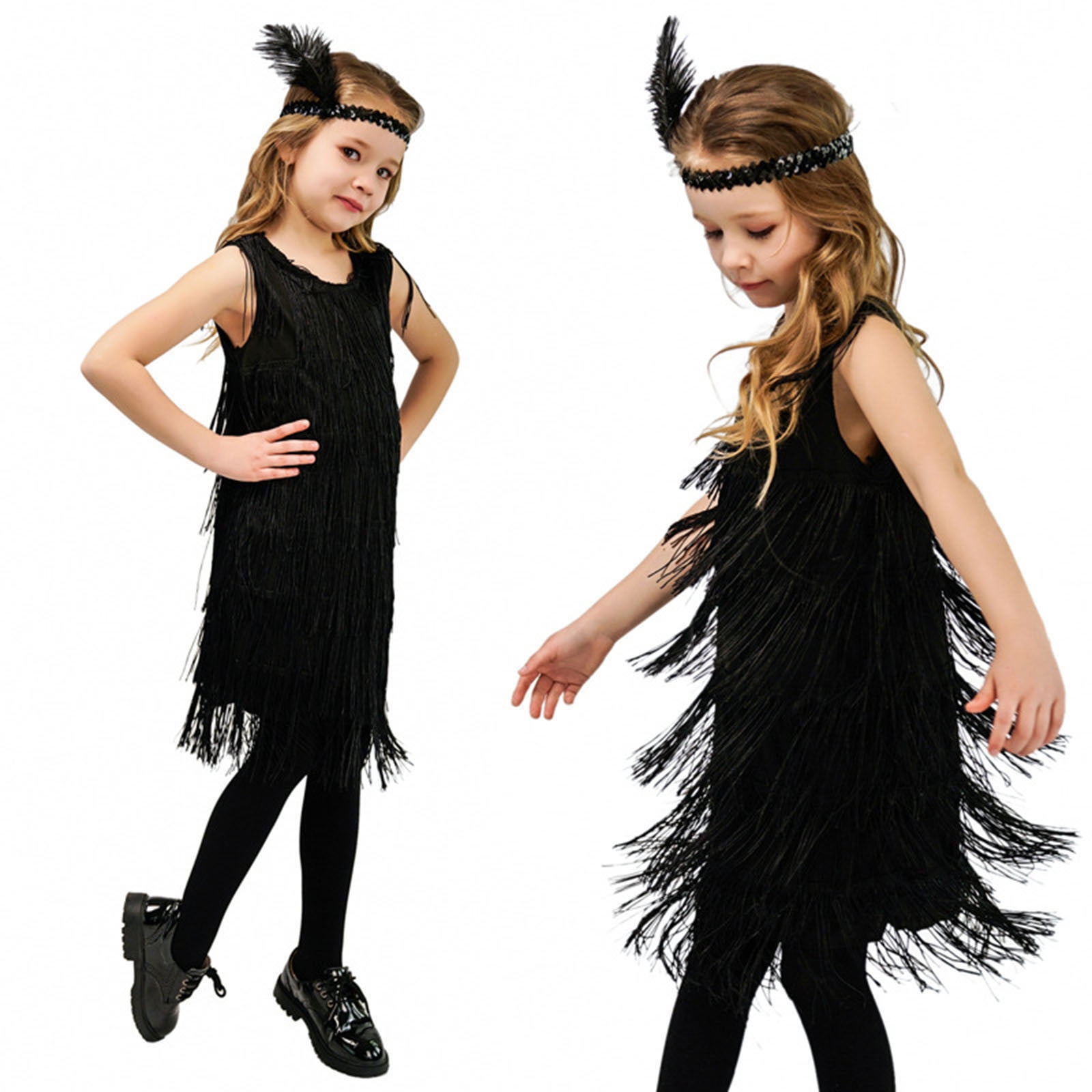 Wangmeiwg Girls' Dresses Elegant Girls Flapper Dance Dress with Sequins ...