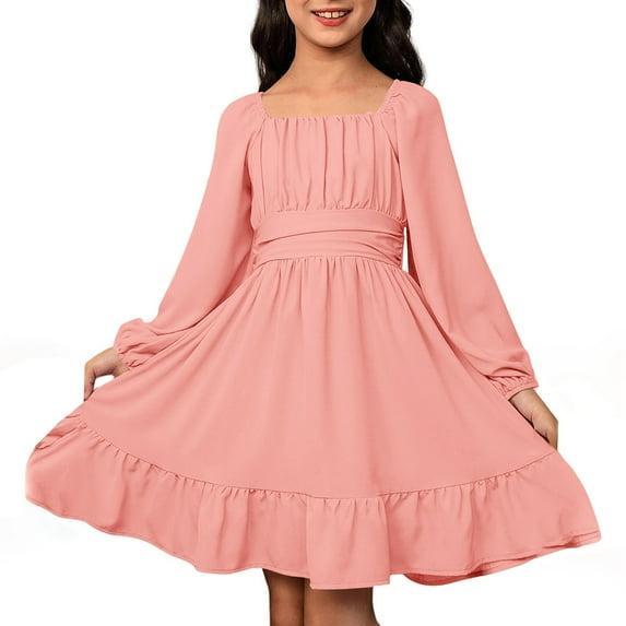 Wangmeiwg Girls' Dresses Girls Long Sleeve Backless Casual Dress with ...