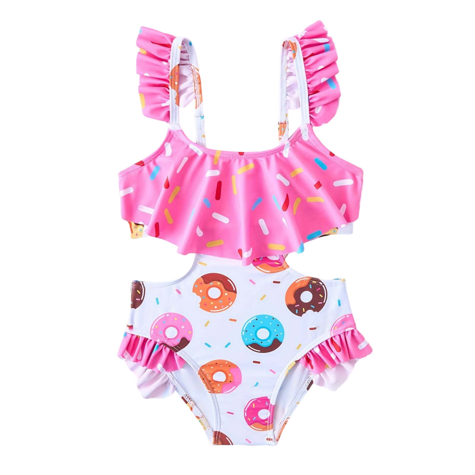 Wangmeiwg Girls' Swimsuit Ruffled Printed Cute Wind Children's Swimsuit ...