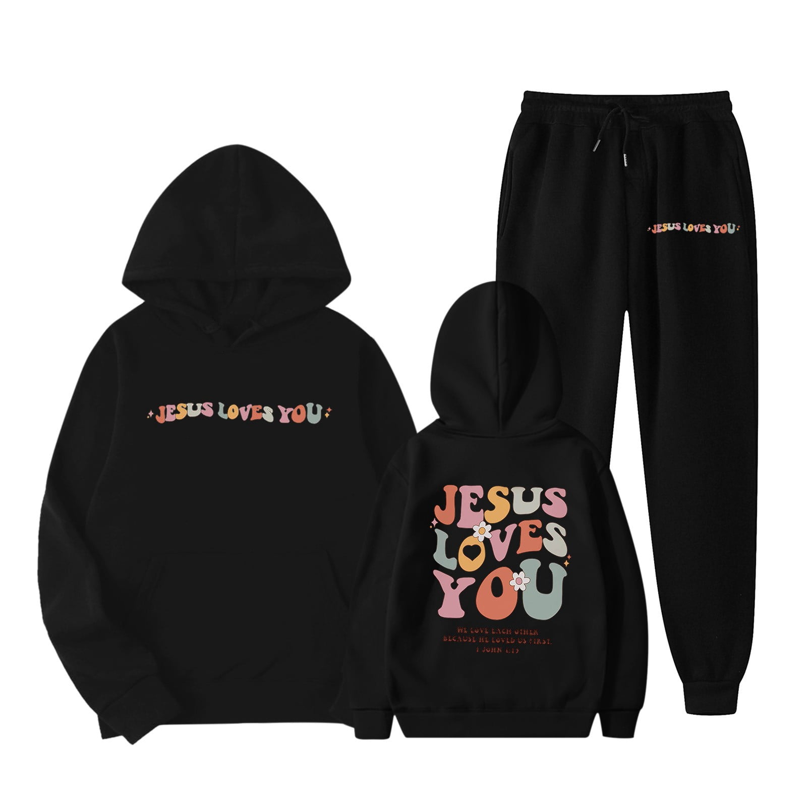 Wangmeiwg Girls Winter Outfit Set Casual Wear Printed Hooded Sweatshirt ...